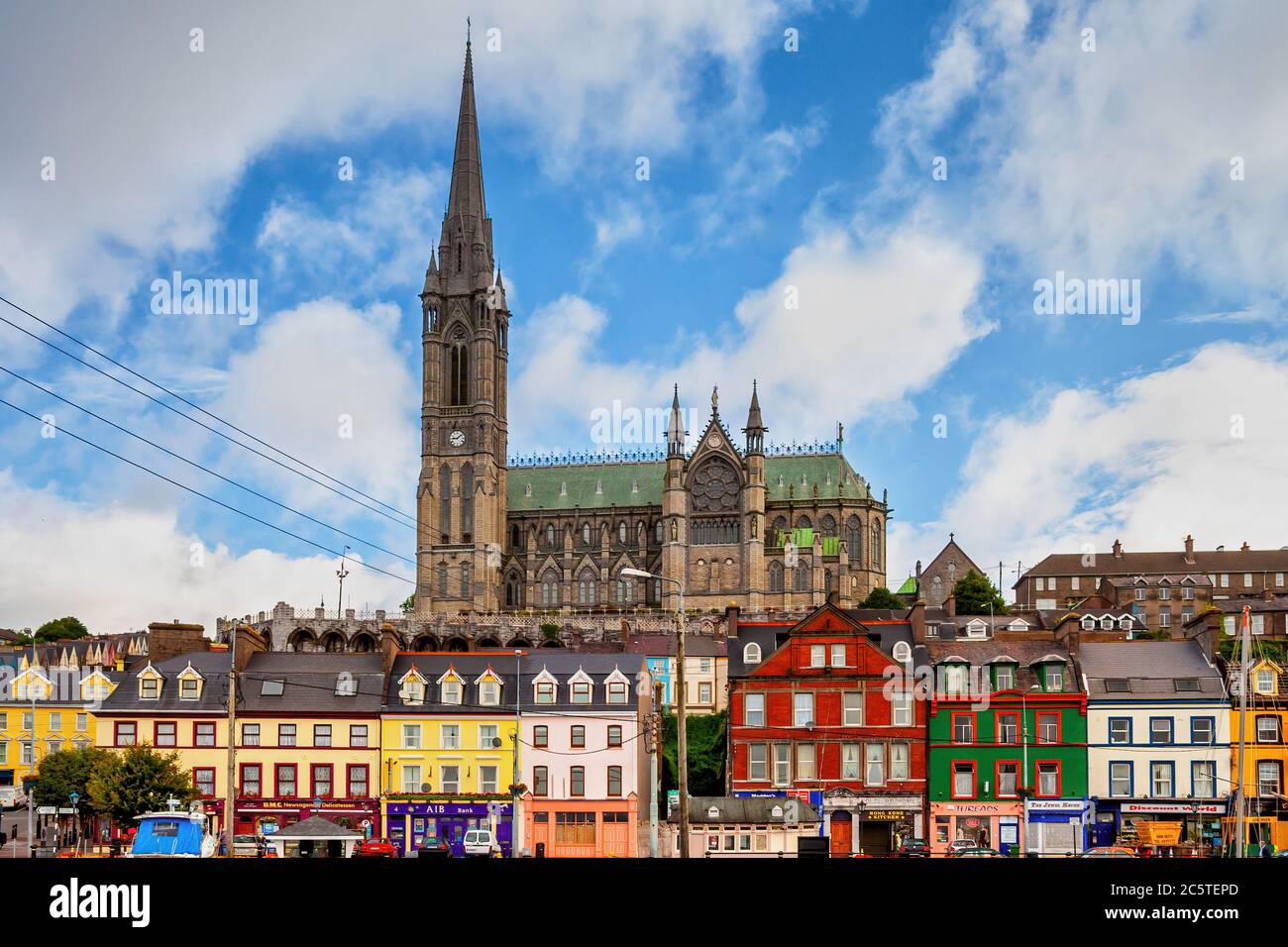 Cobh town skyline in Ireland, County Cork, colourful houses and St ...
