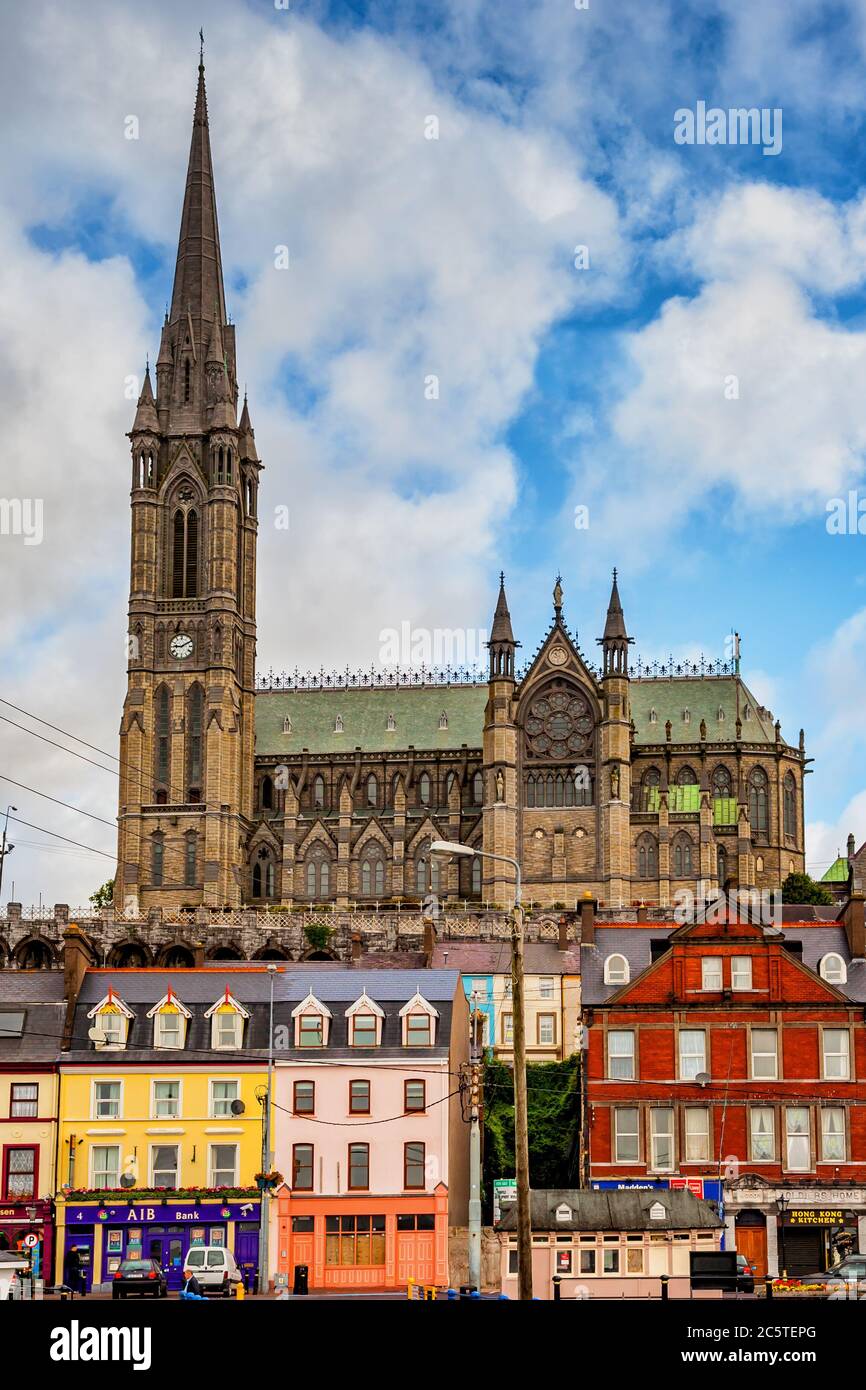 Cobh town in Ireland, County Cork, colourful houses and St. Colman ...