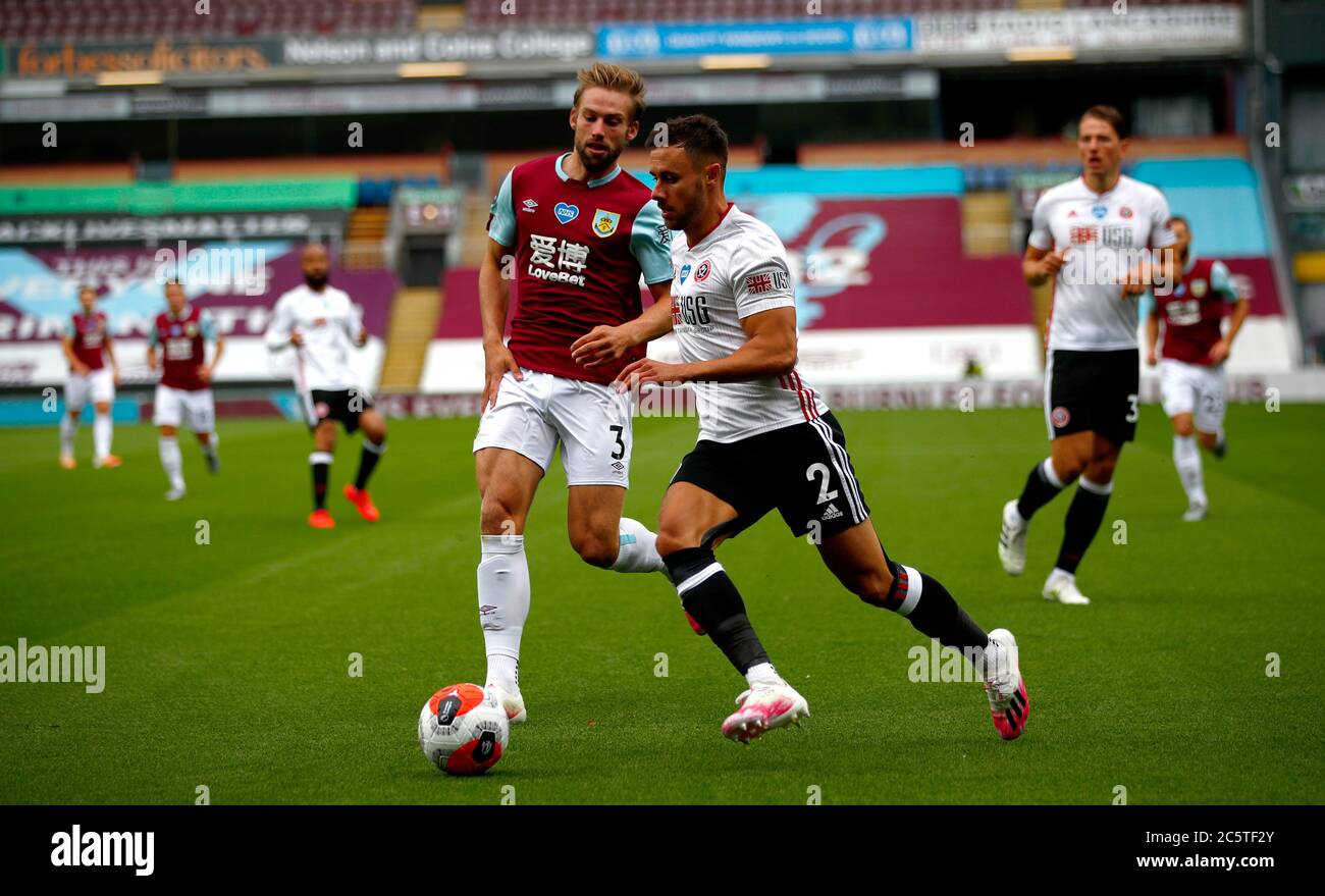 Burnley's Charlie Taylor (left) and Sheffield United's George Baldock ...