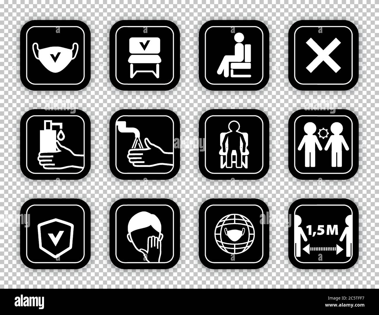 Warning black signs on transparent background.. Keep distance between ...