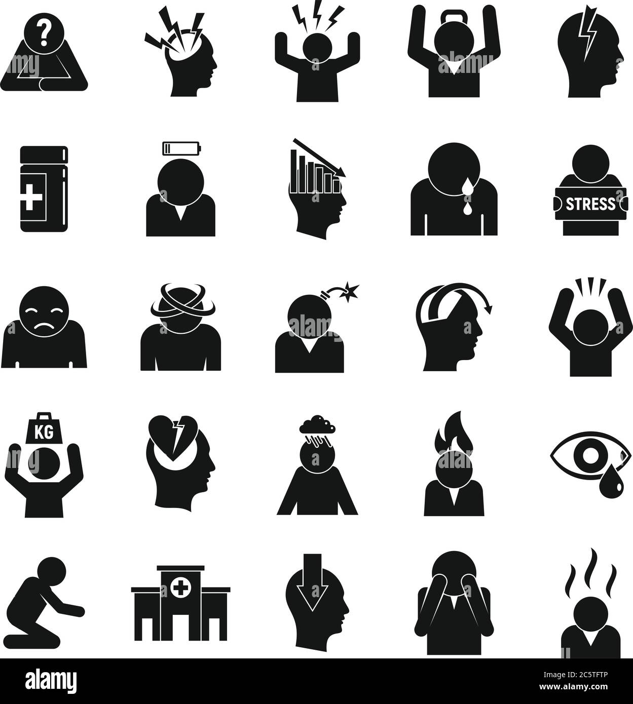 Stress icons set. Simple set of stress vector icons for web design on ...