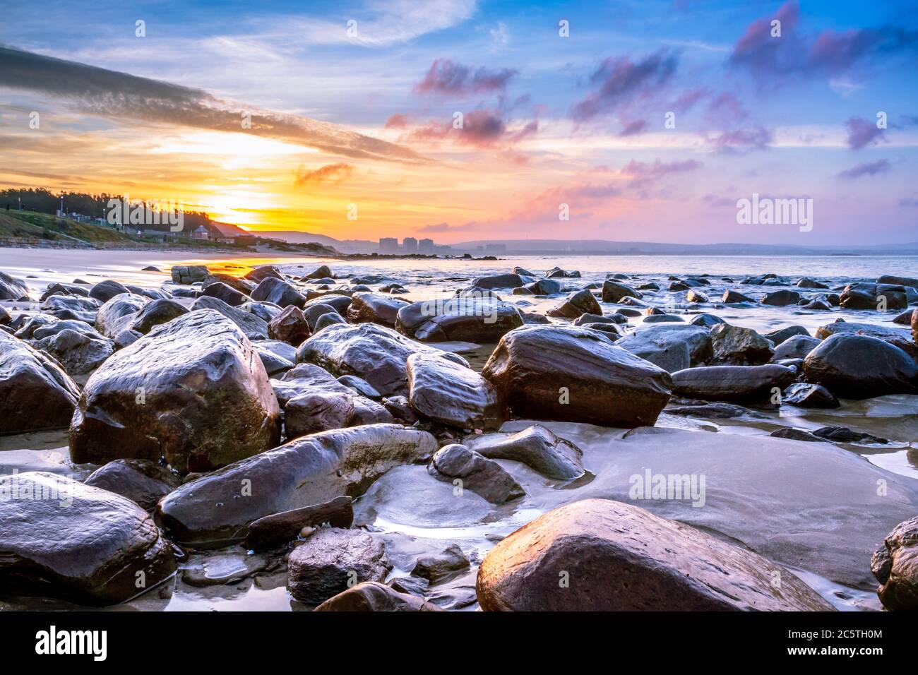 View of a beautiful cloudy sunset from a beach in Mossel Bay, Mossel ...