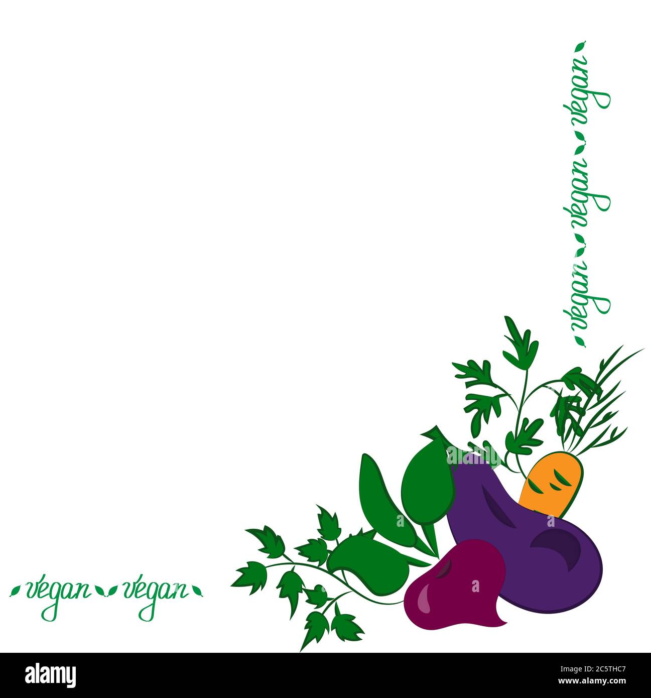 vegan food, corner from a set of drawn vegetables and fruits for the ...