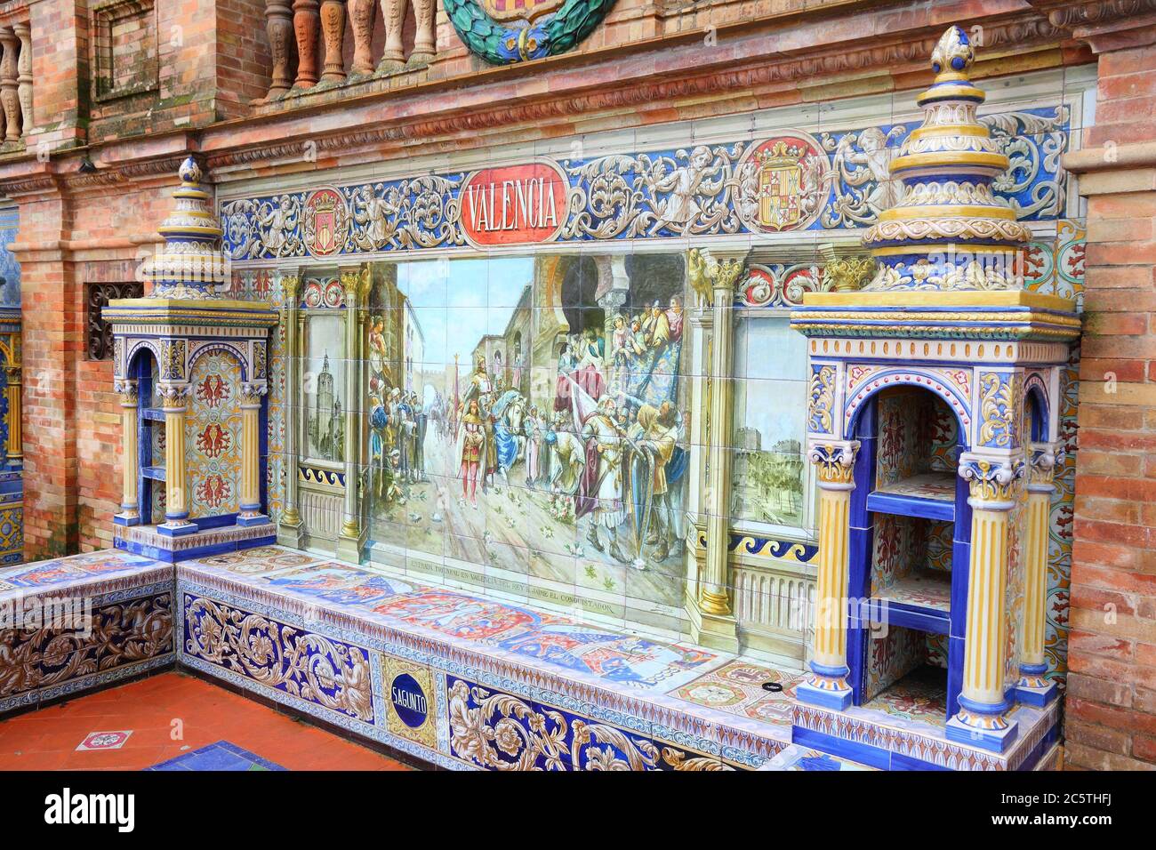 Valencia tiles - traditional Spanish tile ornament at a public square ...