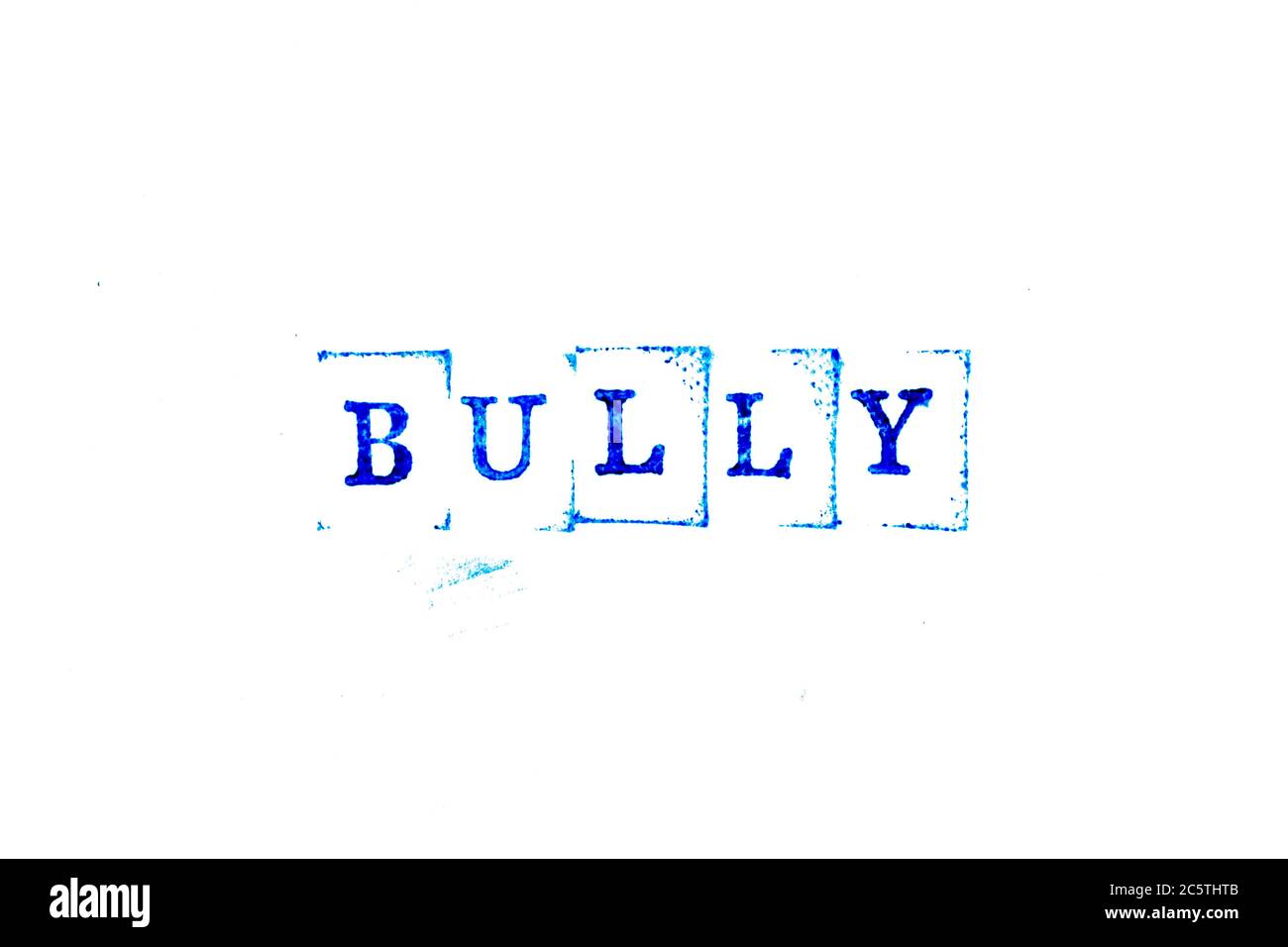 Blue ink of rubber stamp in word bully on white paper background Stock ...