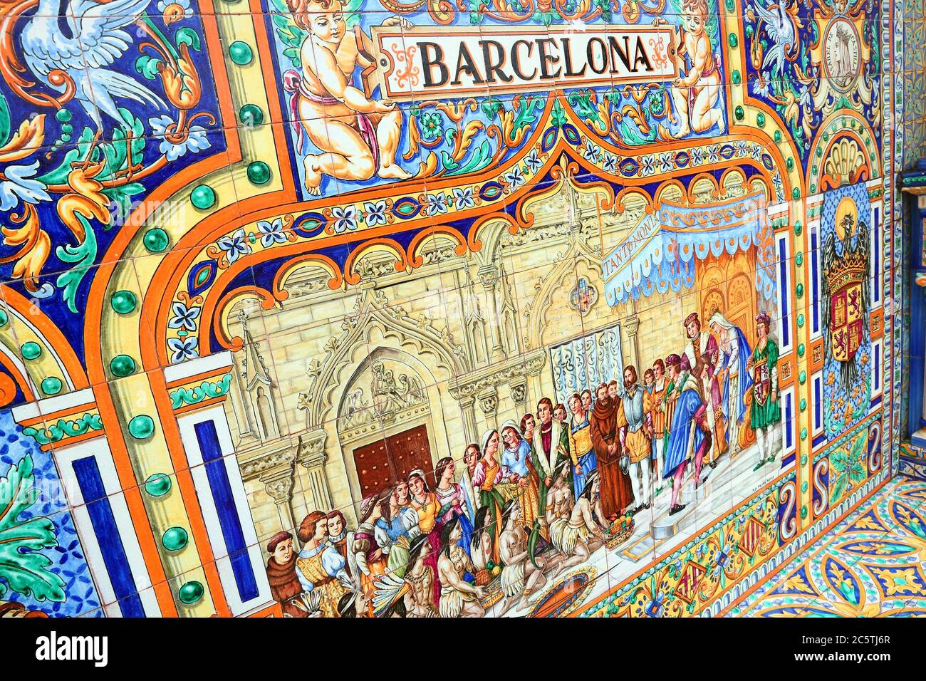 Barcelona theme - traditional Spanish tile ornament at a public square ...