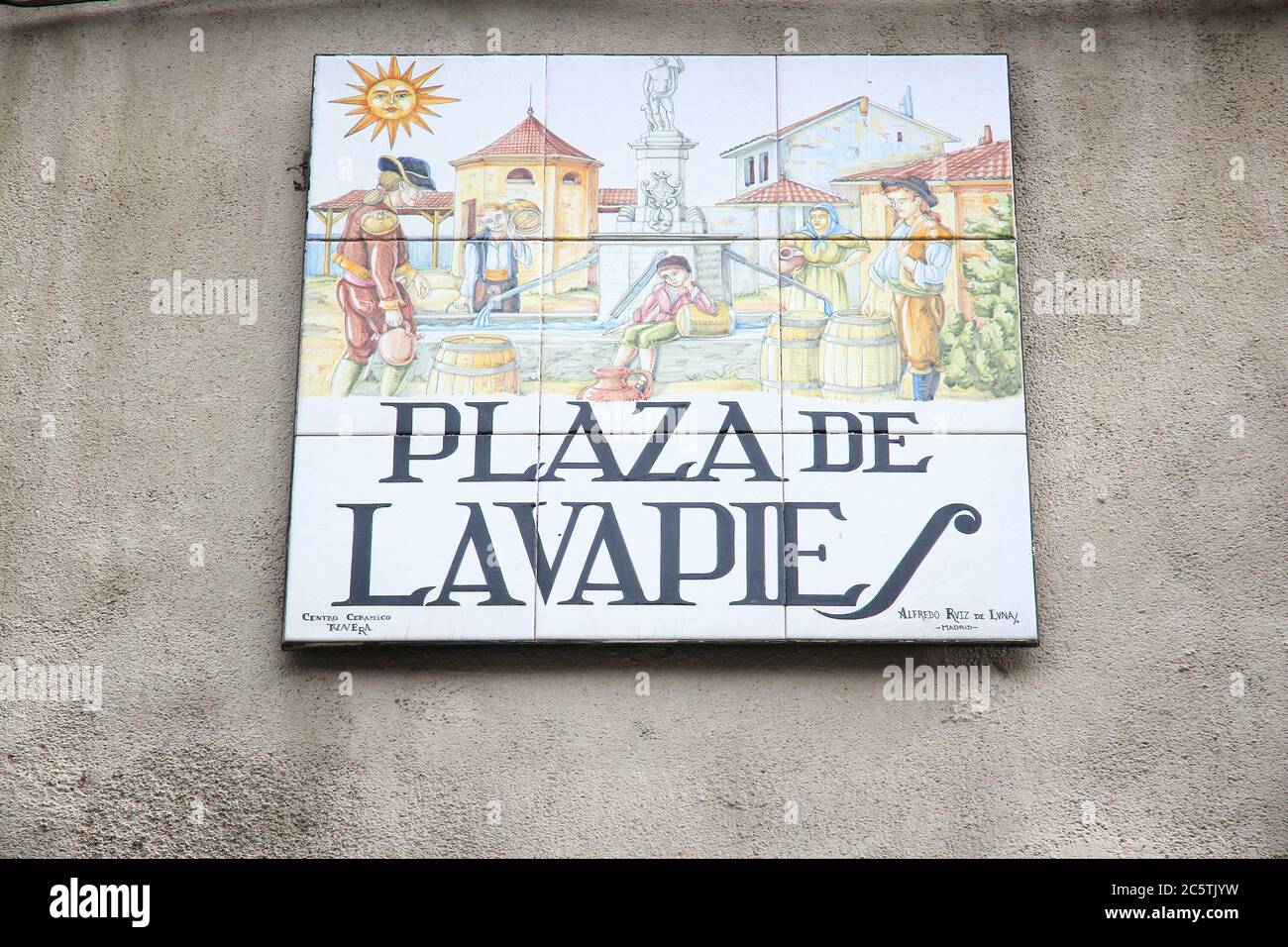 MADRID, SPAIN - OCTOBER 24, 2012: Plaza de Lavapies typical street sign ...