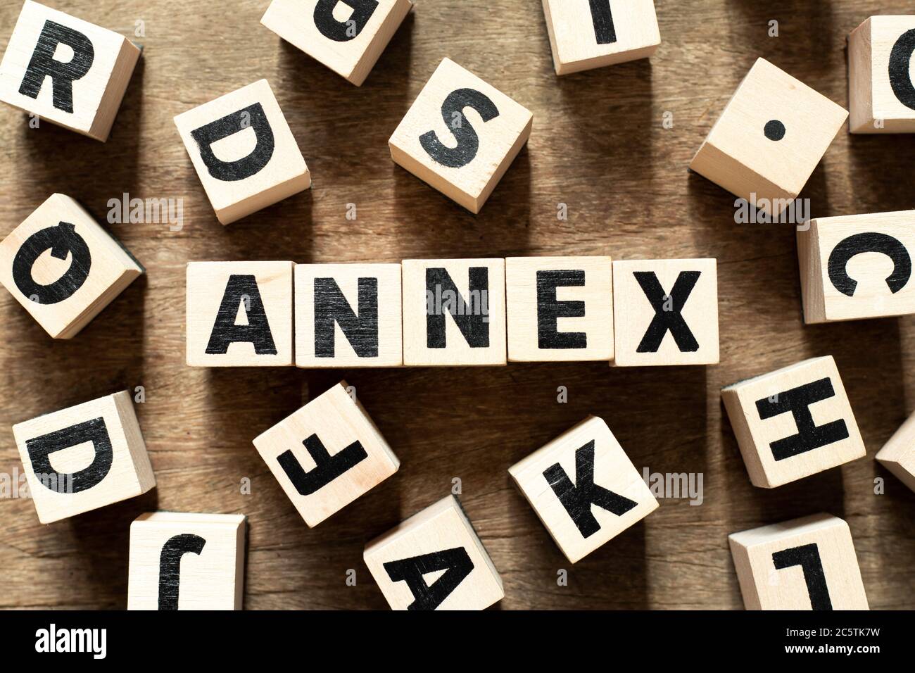 Wood letter block in word annex on wood background with another ...