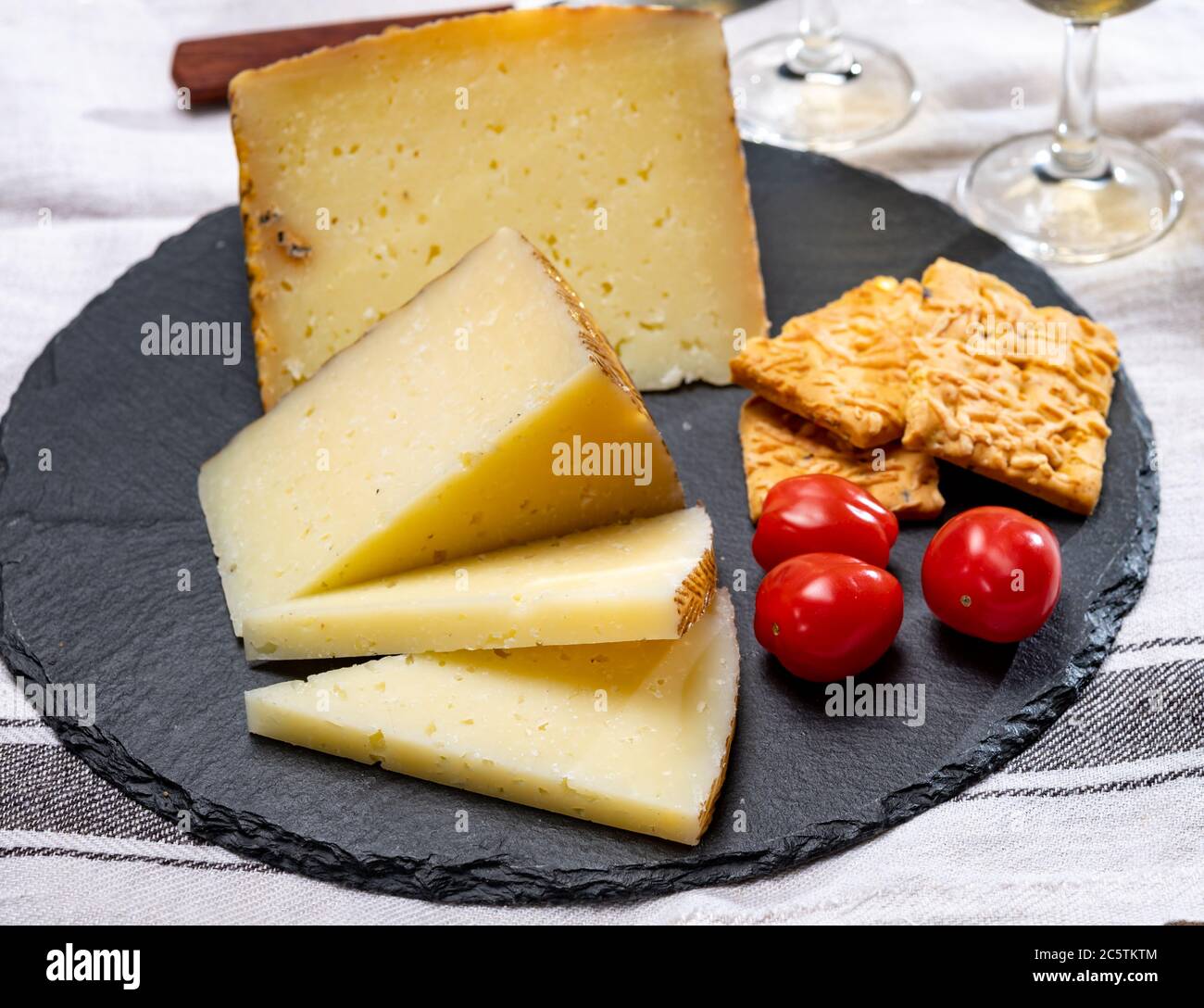 Spanish tapas, manchego cheese made from sheep milk and green olives ...