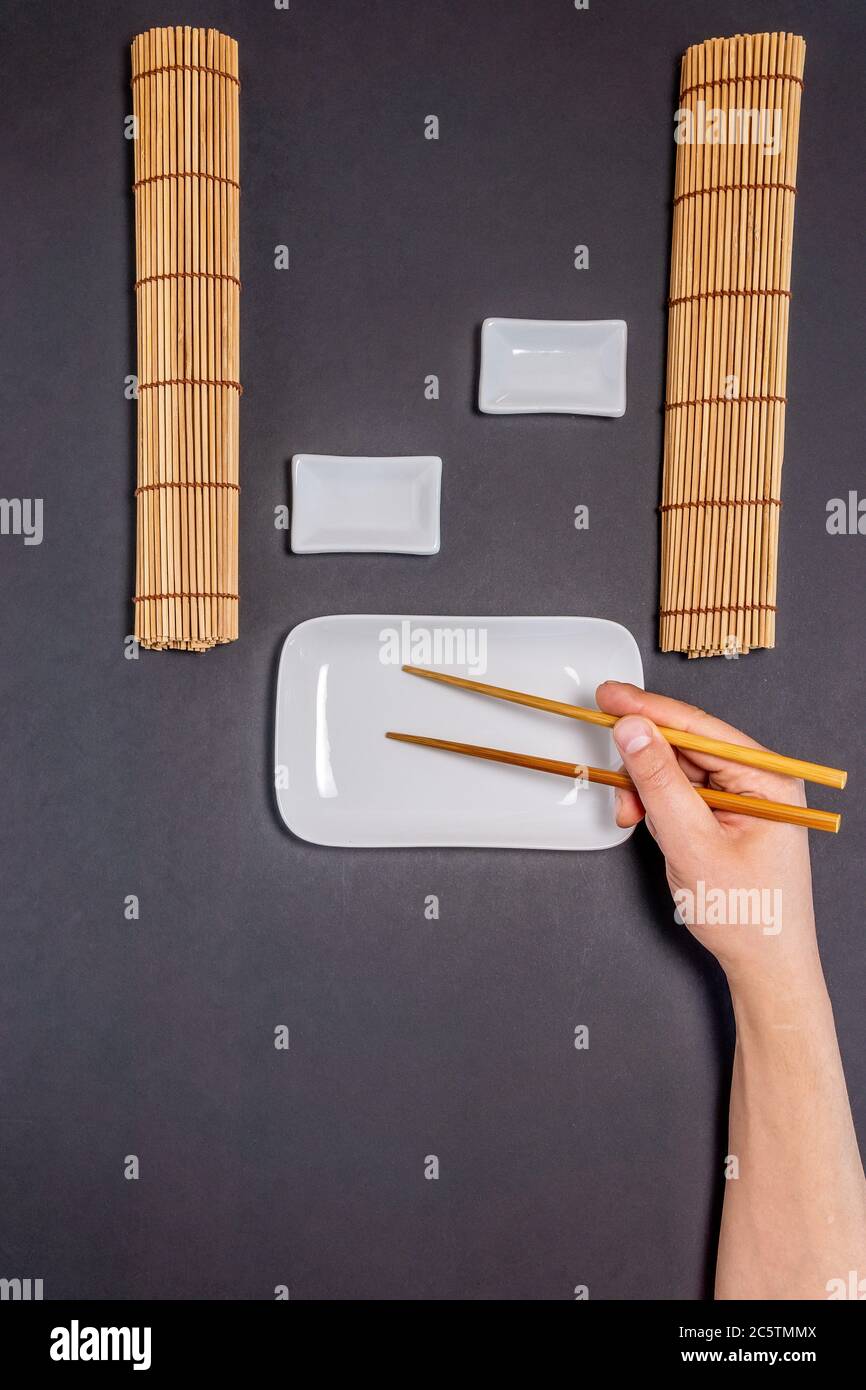 empty sushi plate, with space for text, freespace, mockup. vertical ...