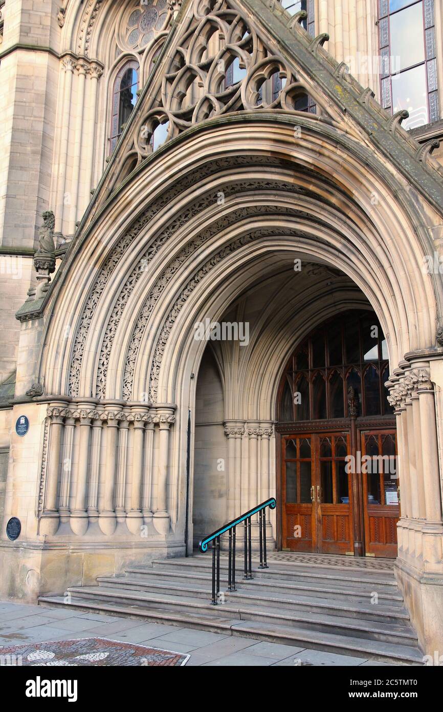 Manchester City Hall doorway portal - old landmark in North West ...