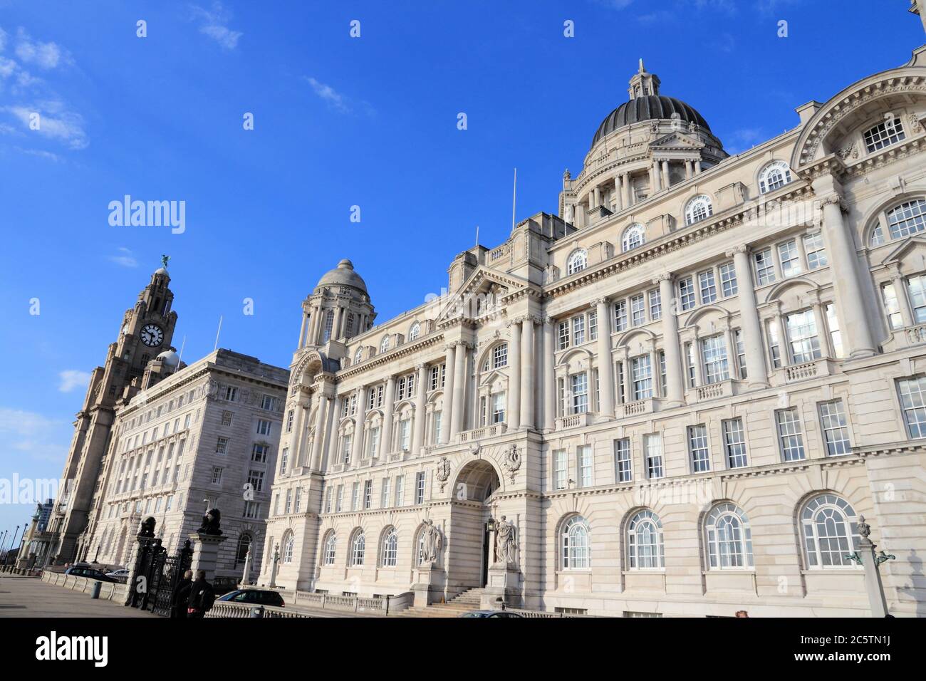 Liverpool, UK. Pier Head district, part of UNESCO World Heritage Site ...