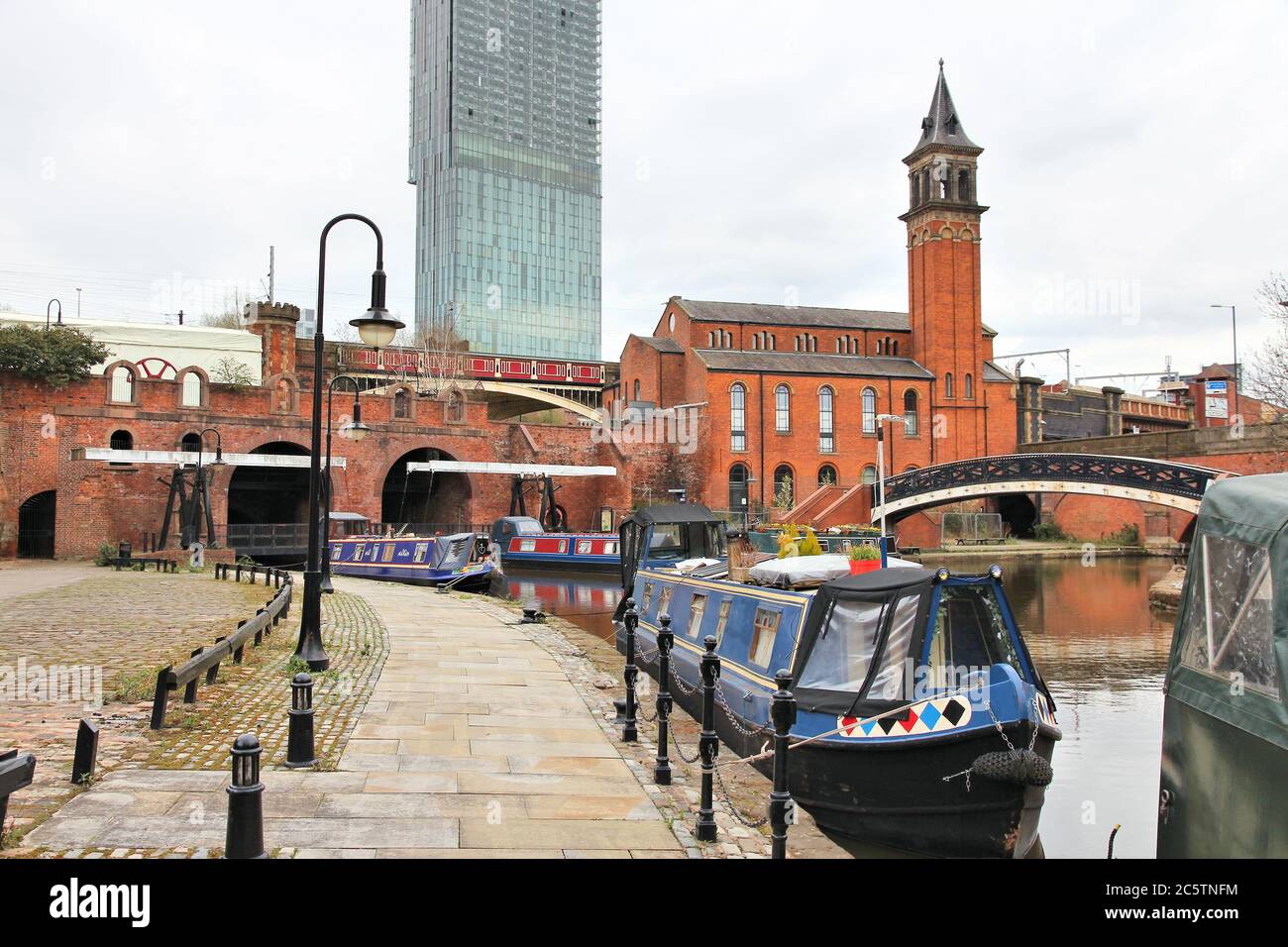 Manchester, UK. Historic Castlefield district, waterway canal area with ...