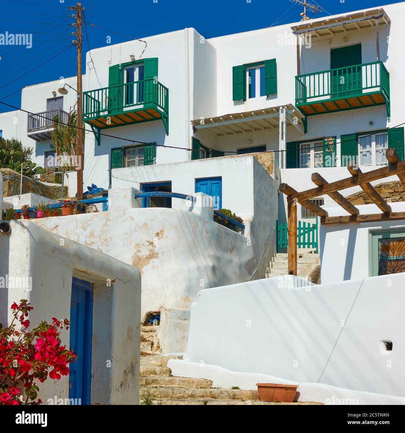 Whitewashed houses in Mykonos in Greece Stock Photo - Alamy