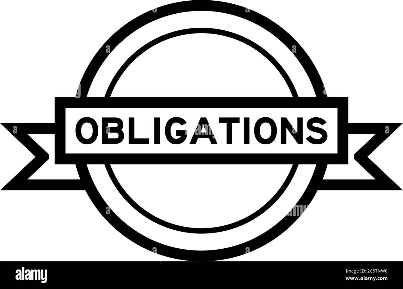 Vintage black color round label banner with word obligation on white ...
