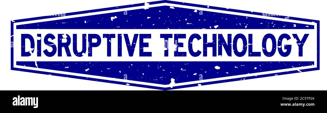 Grunge blue disruptive technology word hexagon rubber seal stamp on ...