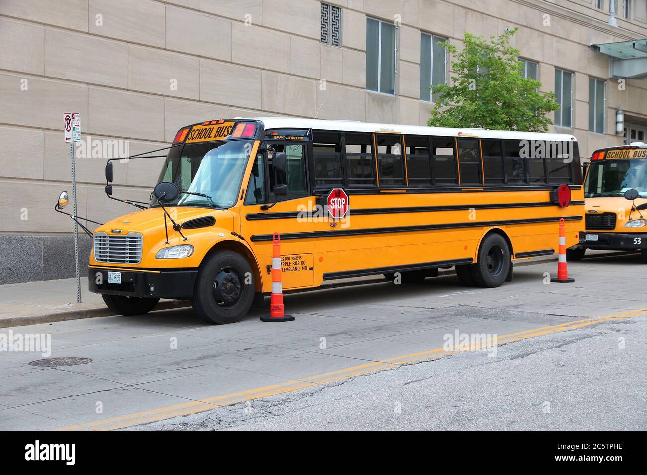 KANSAS CITY, USA - JUNE 25, 2013: Typical American school buses in ...