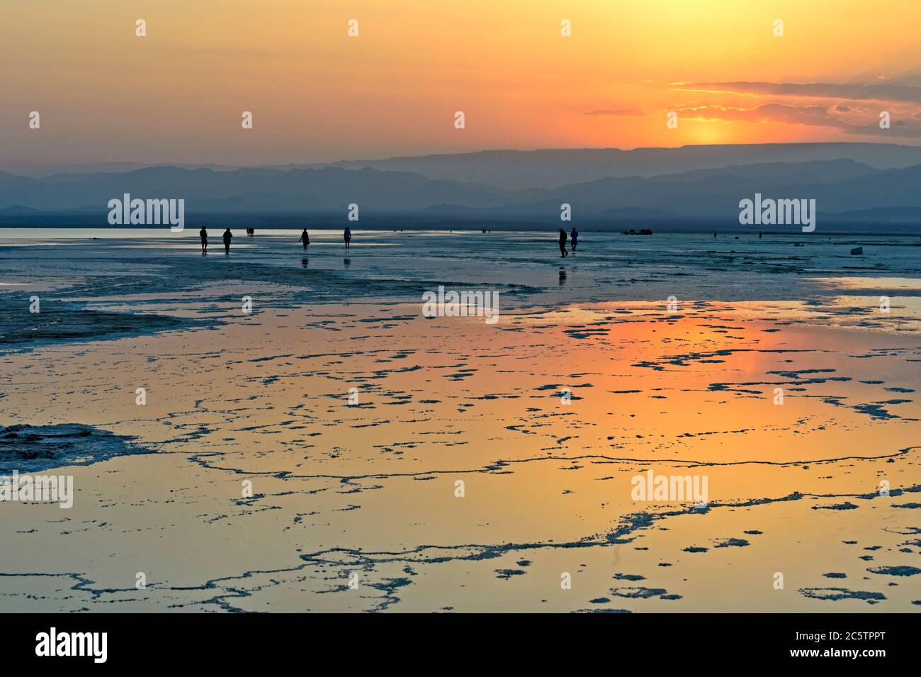 Salt lake Assale at sunset near Hamadela, Danakil depression, Afar ...