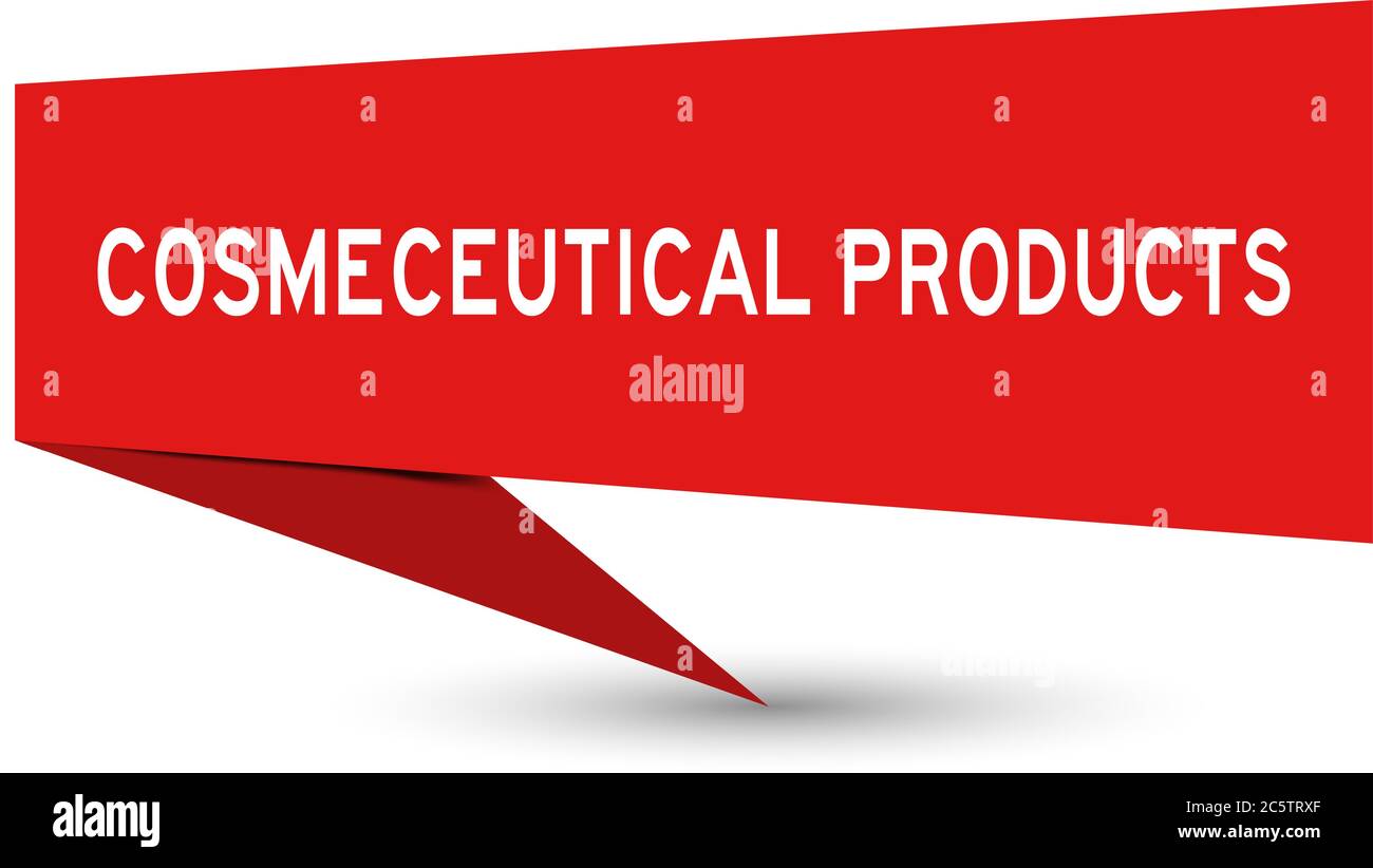 Red paper speech banner with word cosmeceutical product on white ...