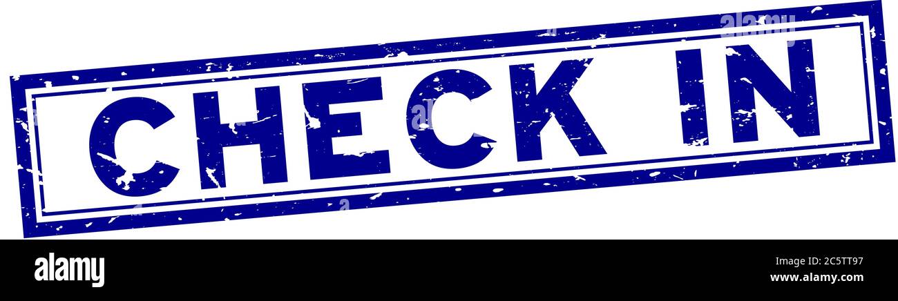 Grunge blue check in word square rubber seal stamp on white background ...