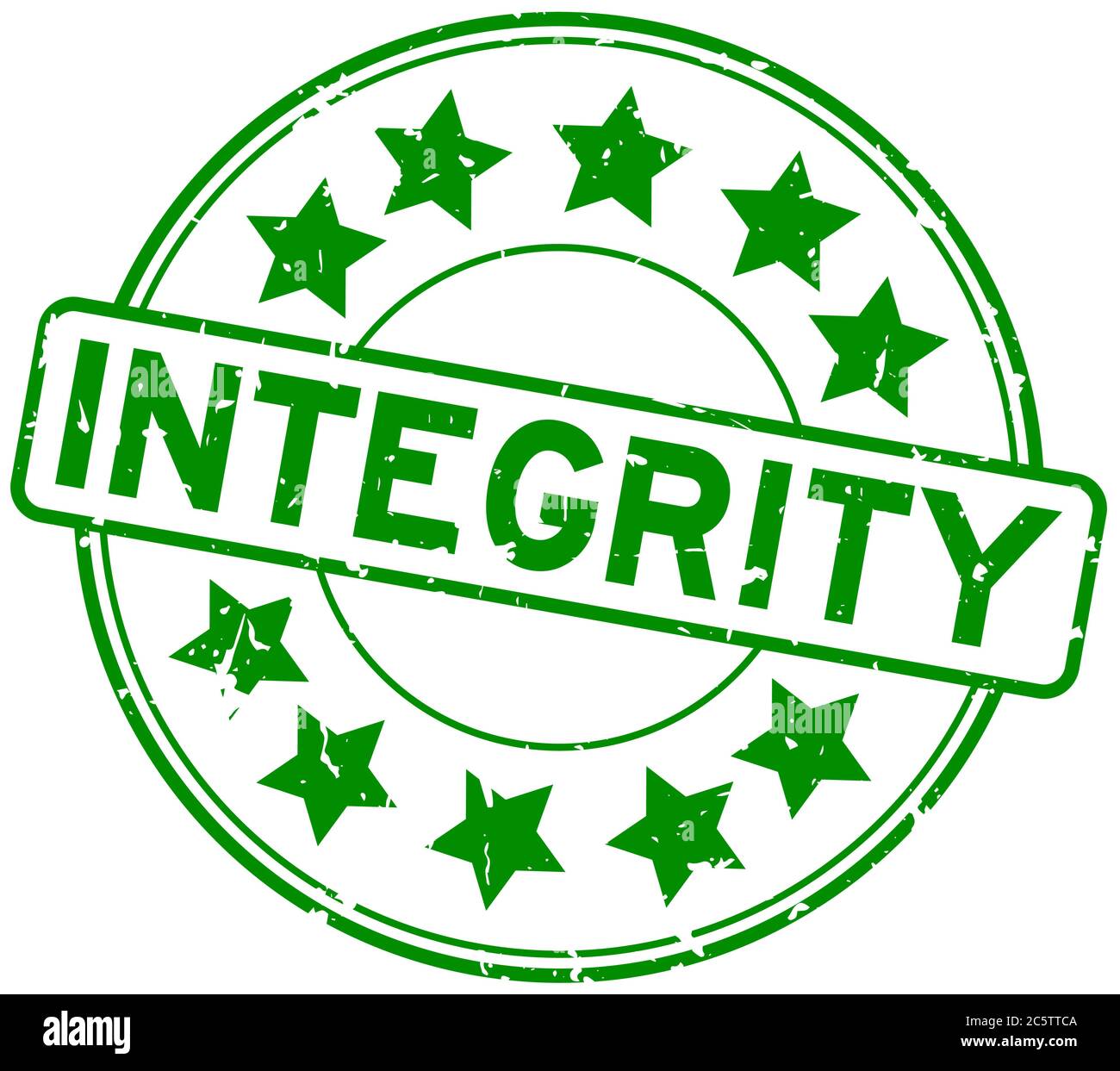 Grunge green integrity word with star icon rubber seal stamp on white background Stock Vector ...
