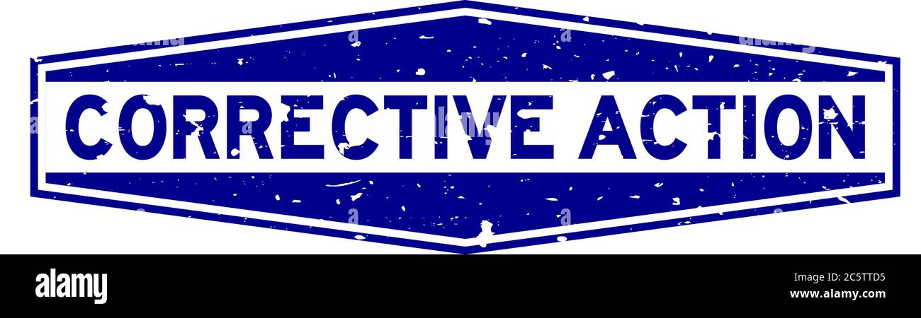 Grunge blue corrective action word hexagon rubber seal stamp on white background Stock Vector ...