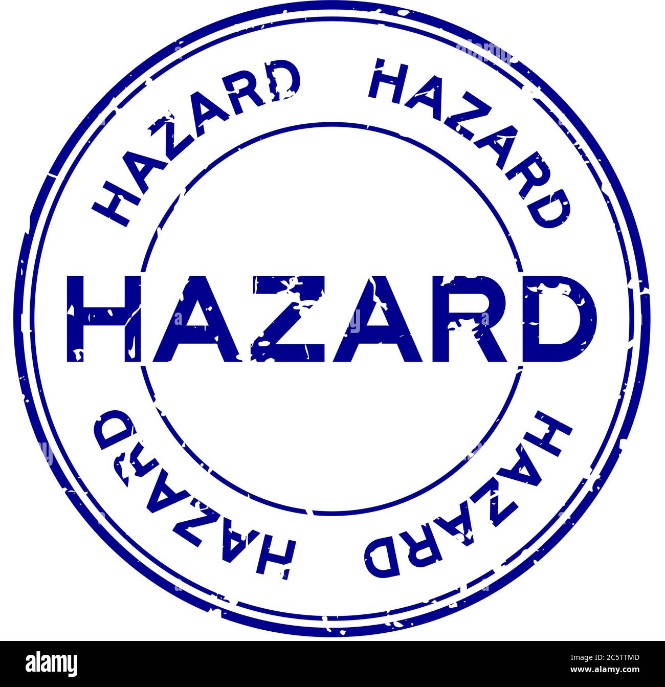 Grunge blue hazard word round rubber seal stamp on white background ...
