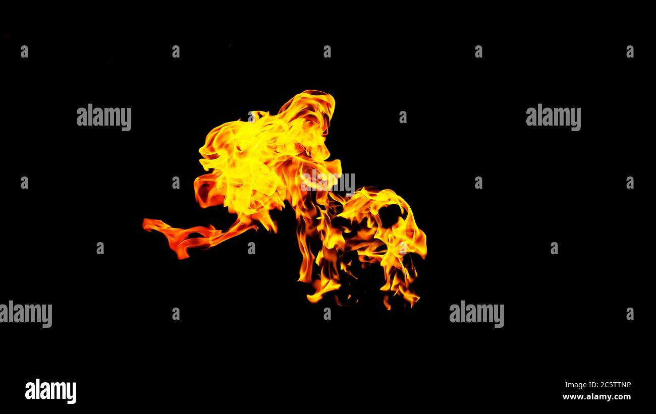 Fire flames on black background isolated. Burning gas or gasoline burns ...