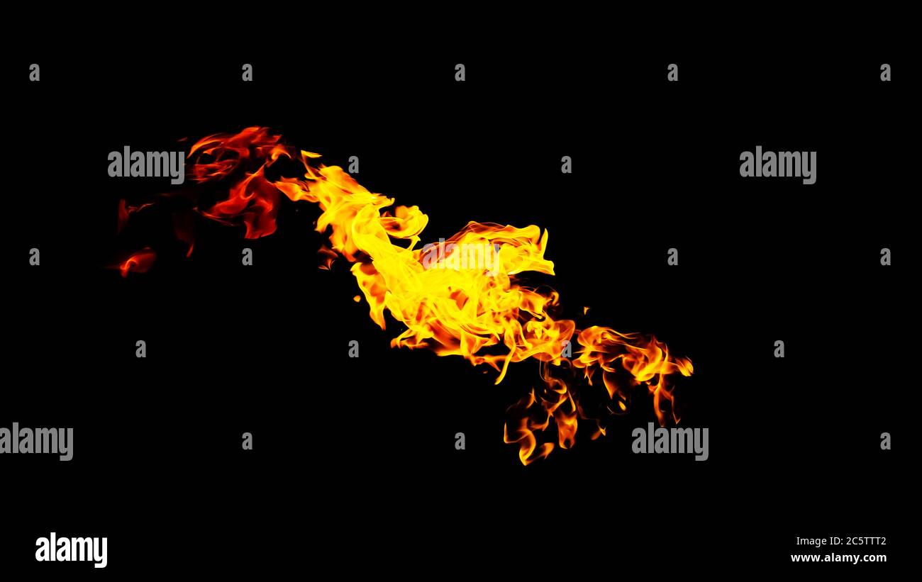Fire flames on black background isolated. Burning gas or gasoline burns ...