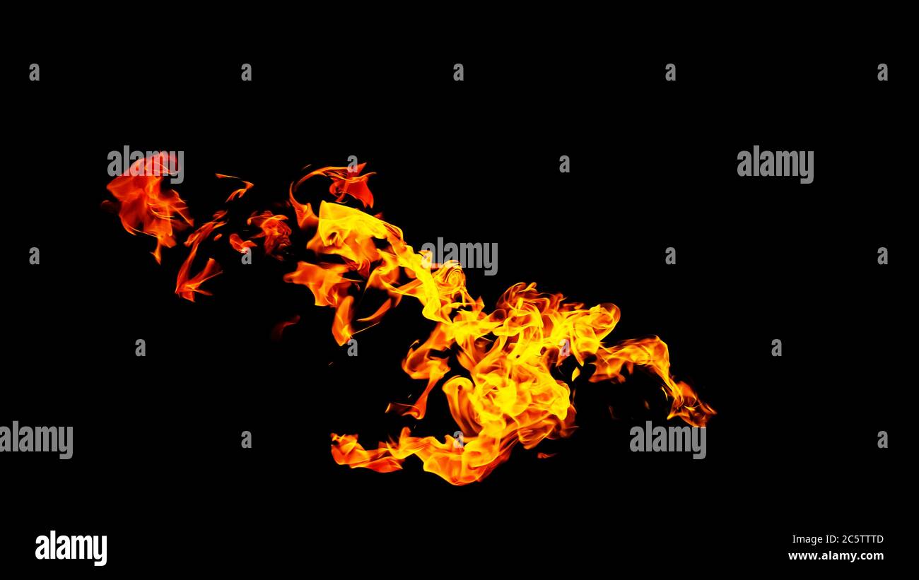 Fire flames on black background isolated. Burning gas or gasoline burns ...