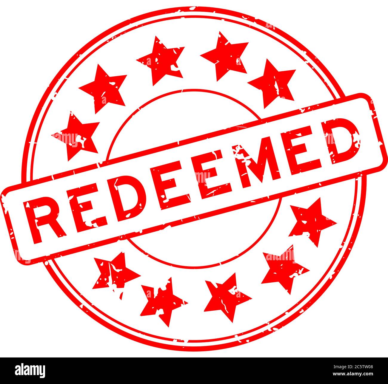 Grunge red redeemed word with star icon round rubber seal stamp on ...