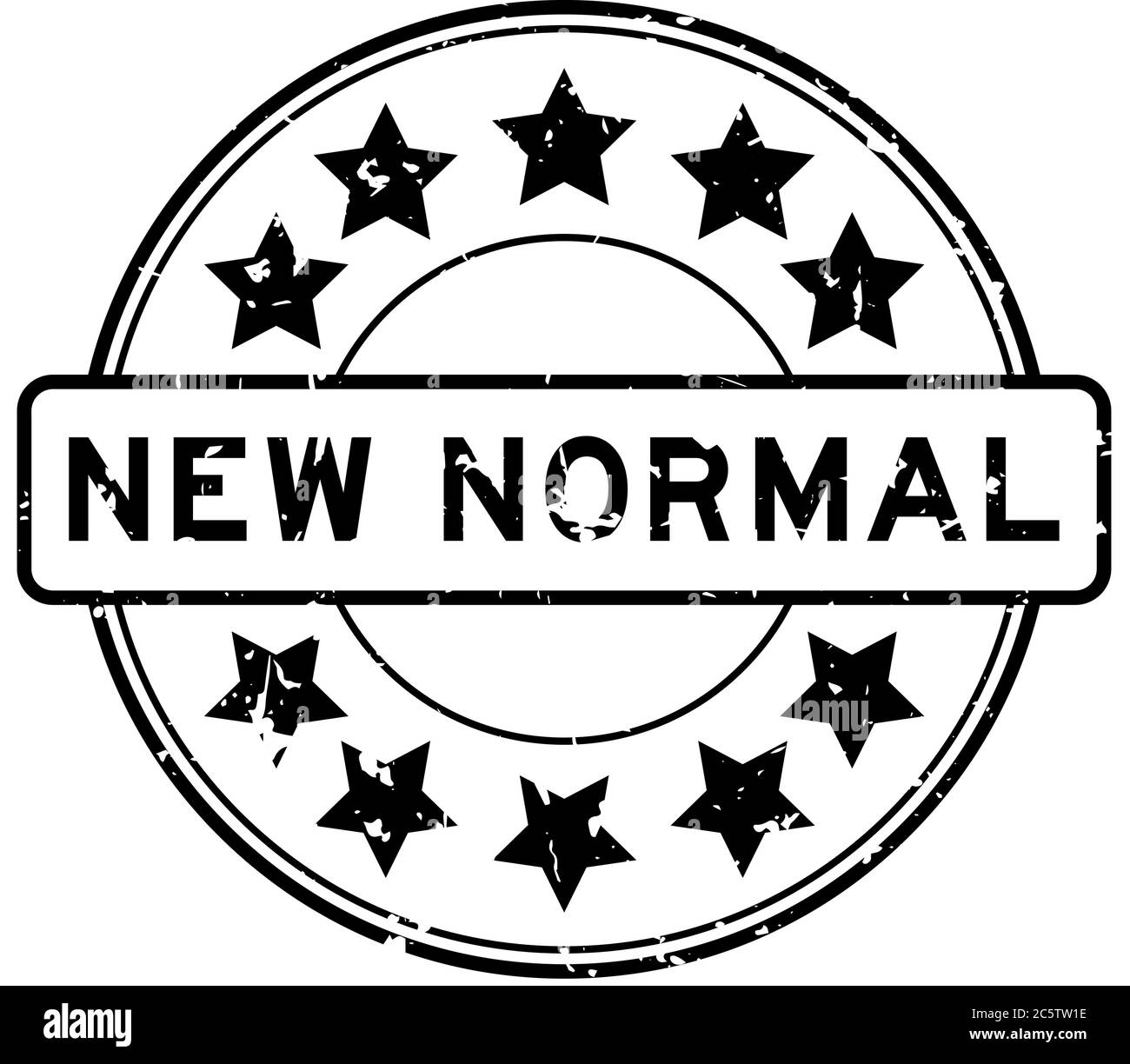 Grunge black new normal word with star icon round rubber seal stamp on ...