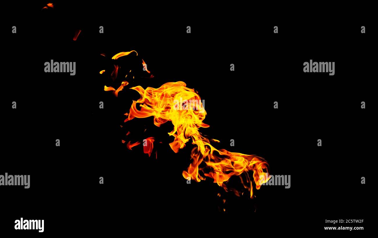 Fire flames on black background isolated. Burning gas or gasoline burns ...