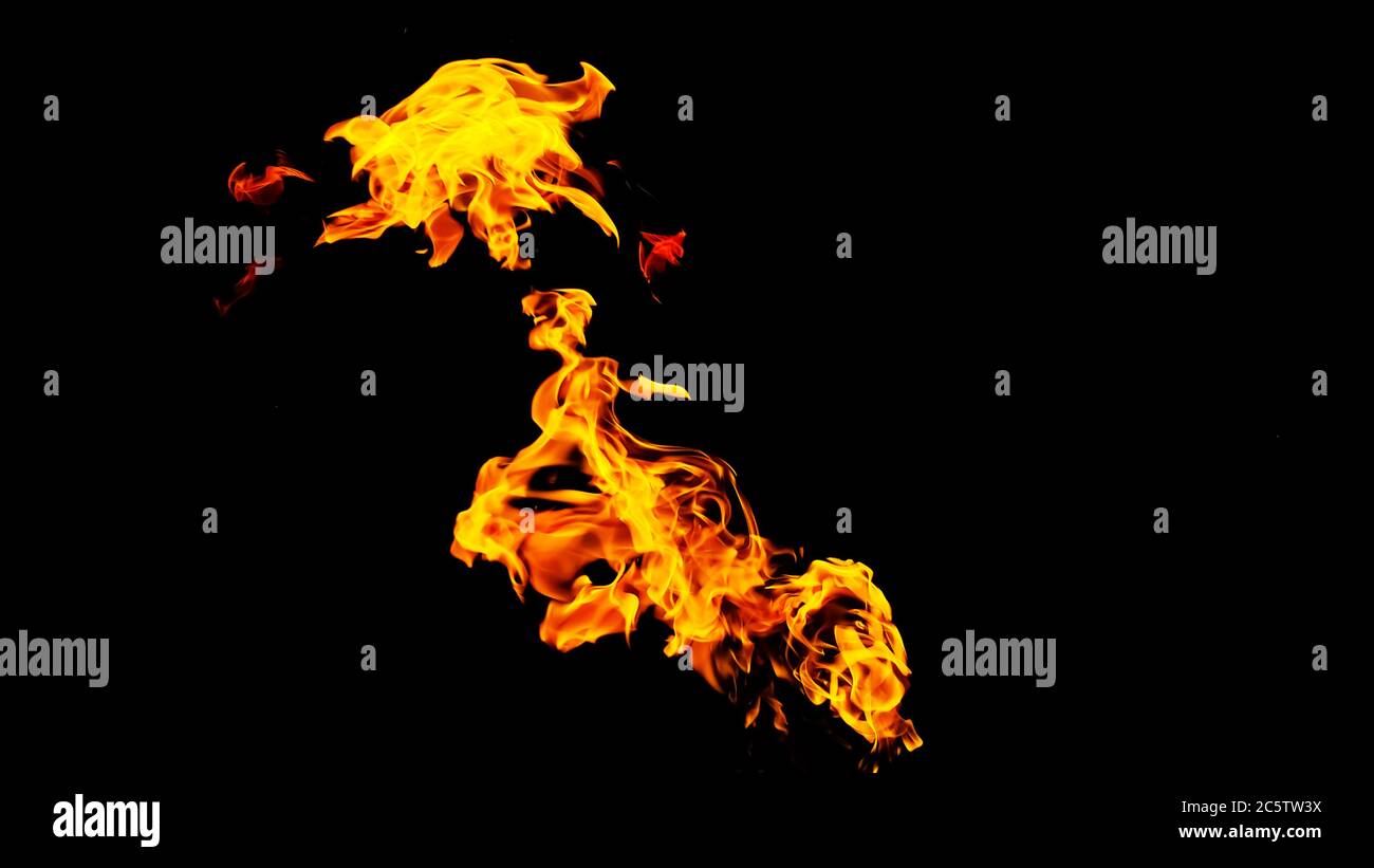 Fire flames on black background isolated. Burning gas or gasoline burns ...