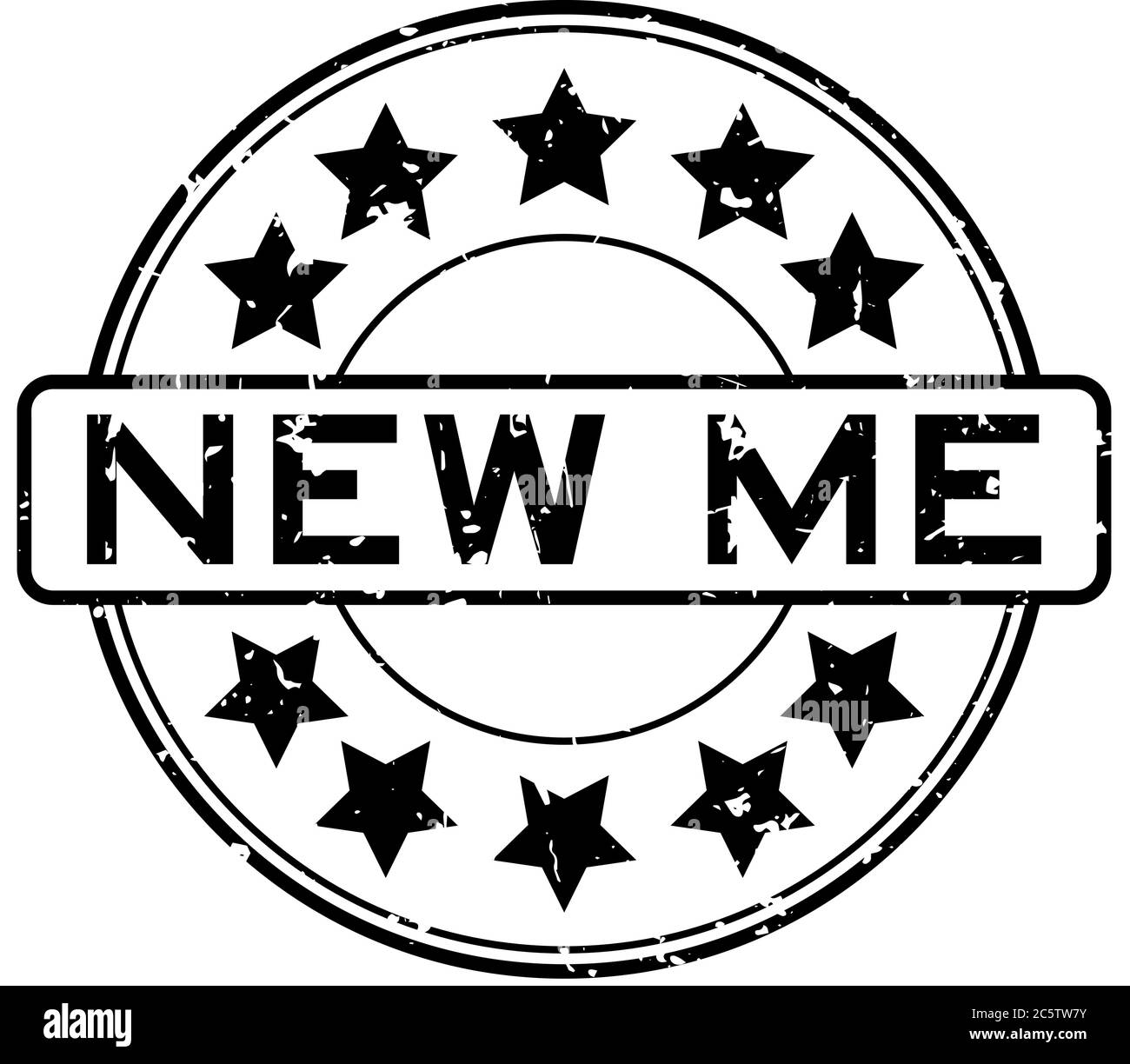 Grunge black new me word with star icon round rubber seal stamp on ...