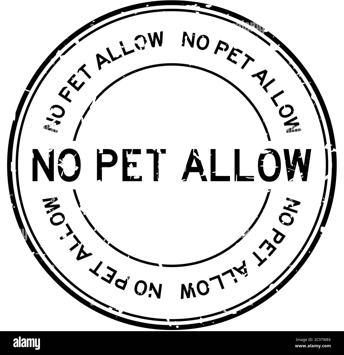 Grunge black no pet allow word round rubber seal stamp on white ...