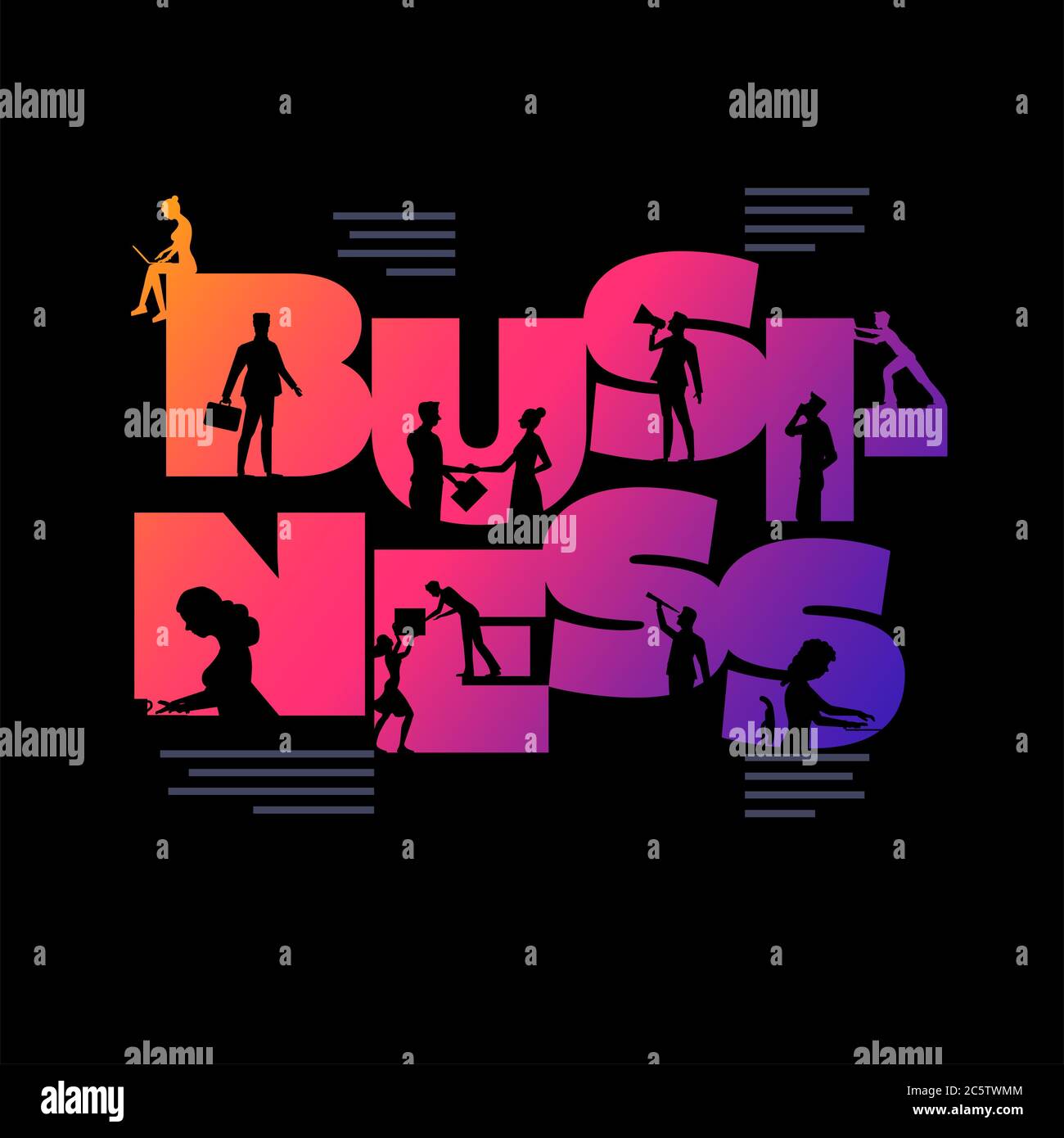 Business concept poster design template. Working silhouette people ...