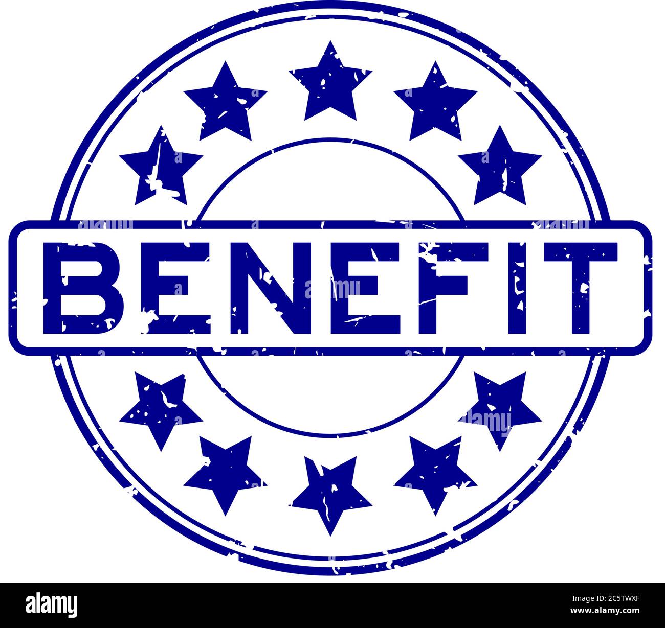 Grunge blue benefit word with star icon round rubber seal stamp on white background Stock Vector ...