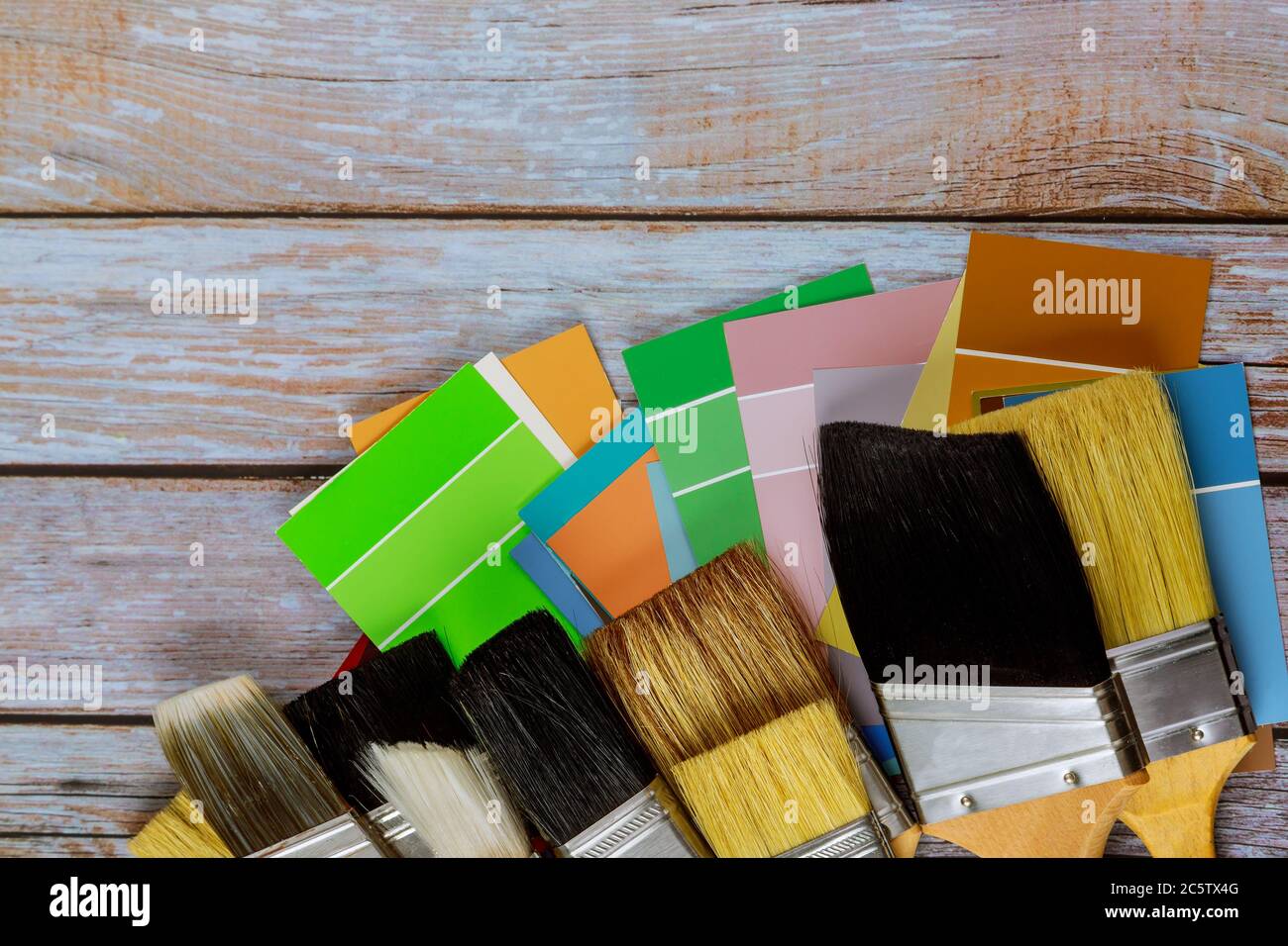 Professional decorator various painting tools with a brush and color ...