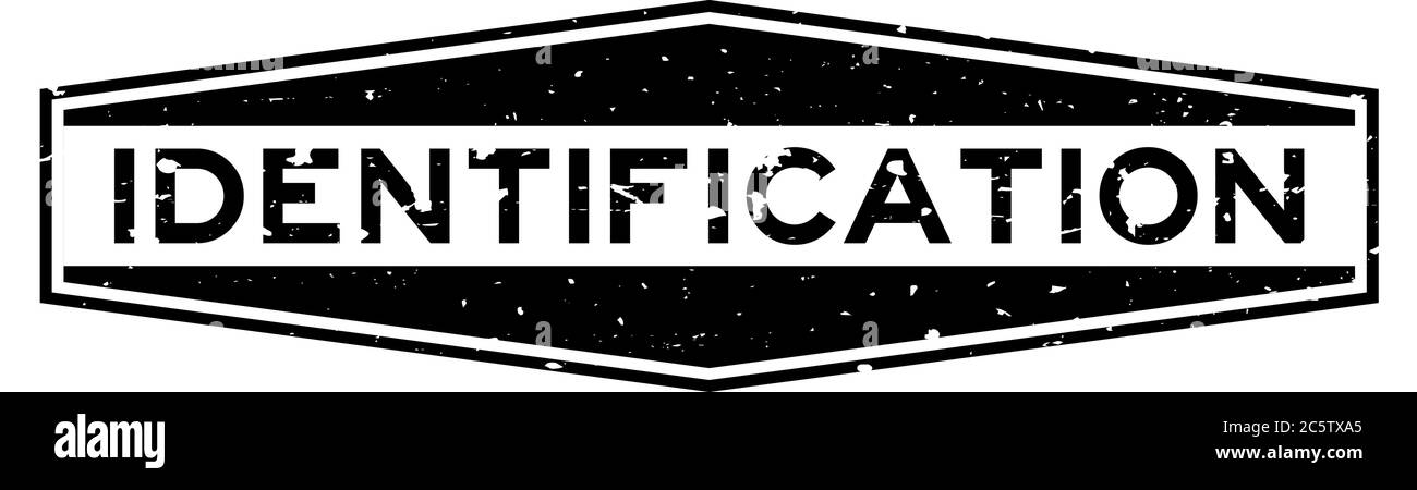 Grunge black identification word hexagon rubber seal stamp on white ...