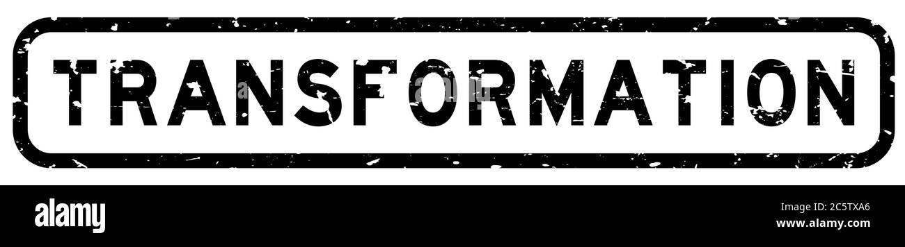 Grunge black transformation word square rubber seal stamp on white ...