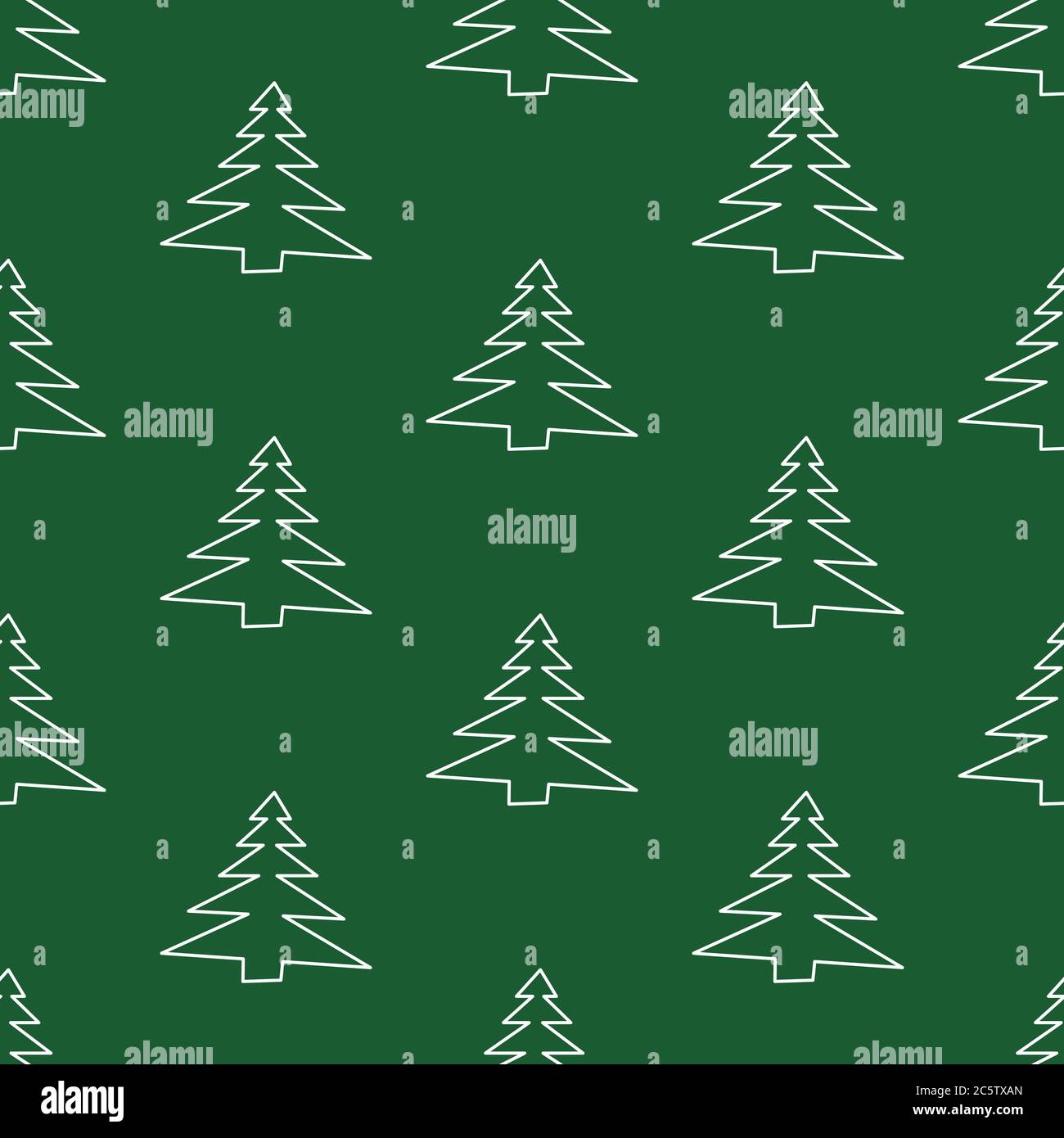 Seamless pattern made from doodle abstract fir trees on green ...
