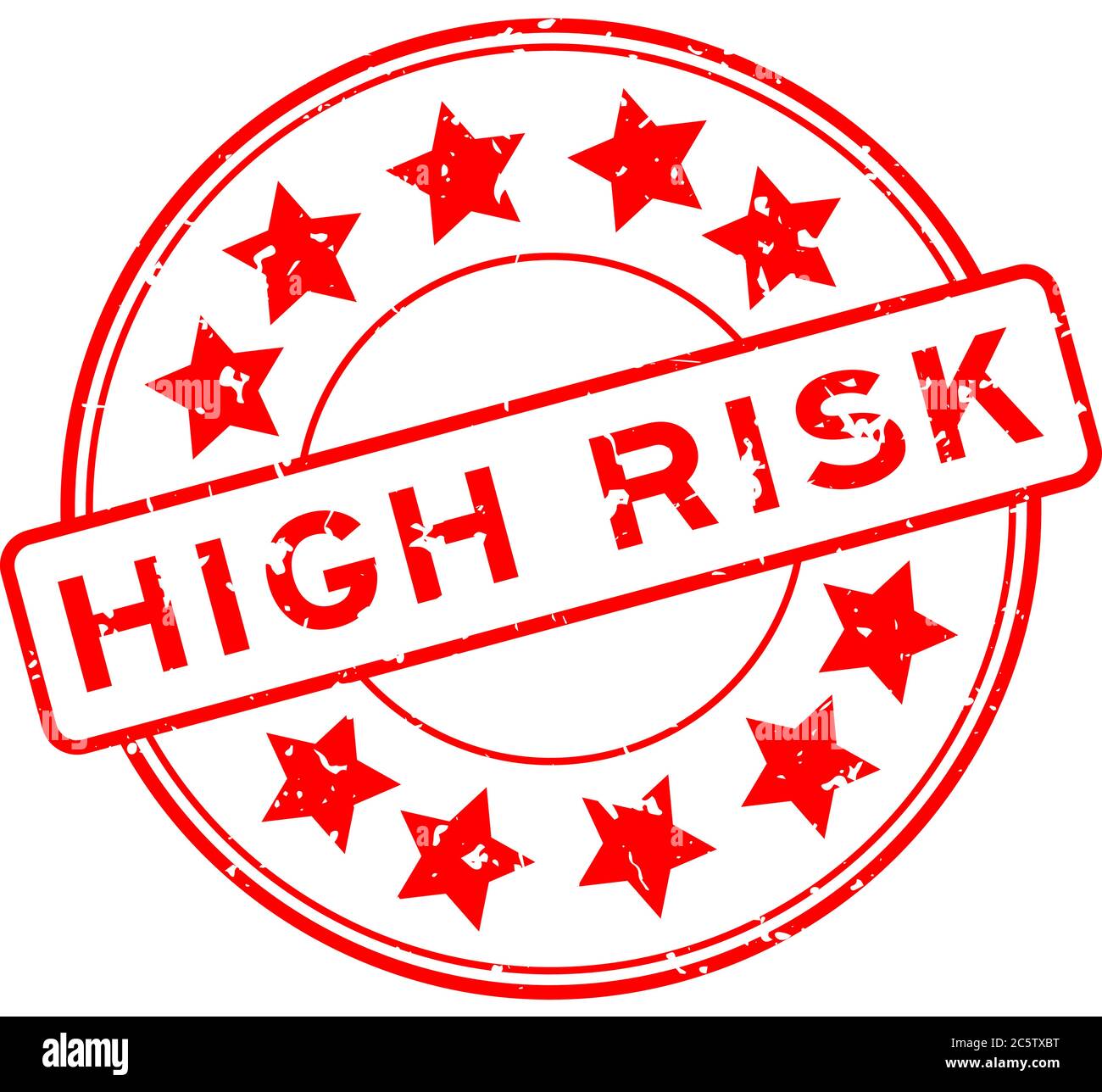 Grunge red high risk word with star icon round rubber seal stamp on white background Stock ...