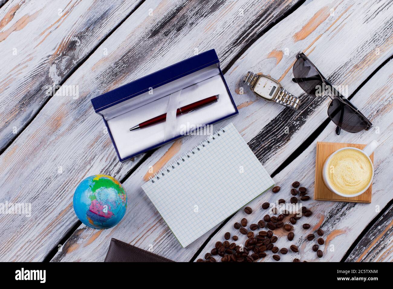 Flat lay things of traveler or writer Stock Photo - Alamy