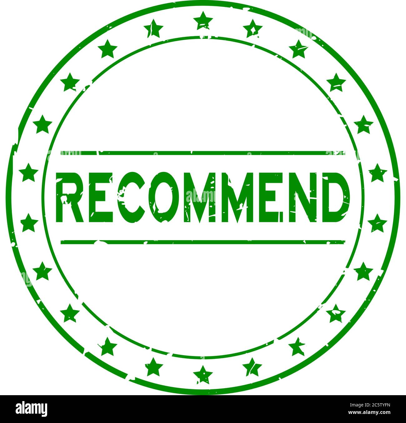 Grunge green recommend word with star icon round rubber seal stamp on ...
