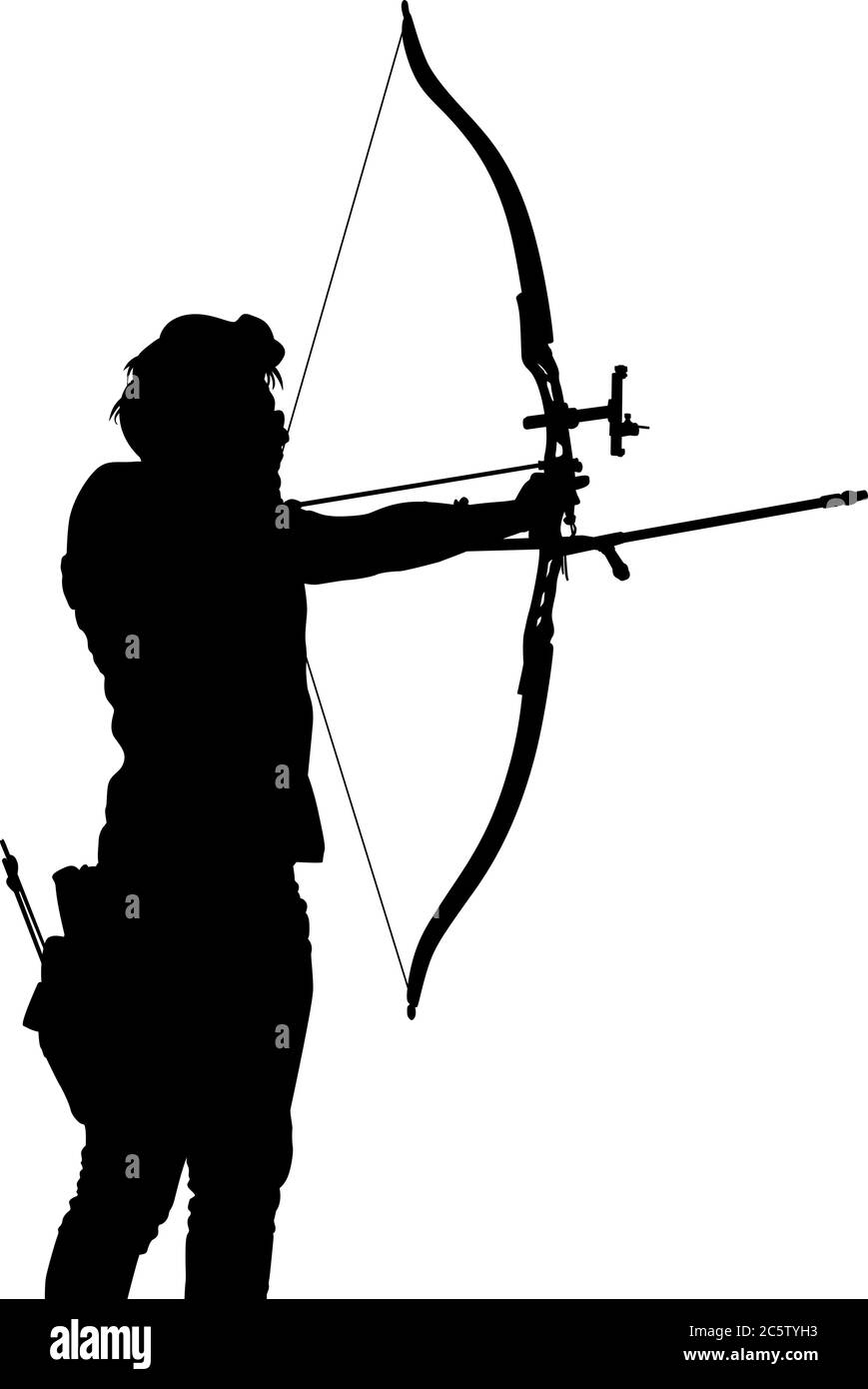 Silhouette of a teenage boy archer aiming with a recurve bow Stock ...
