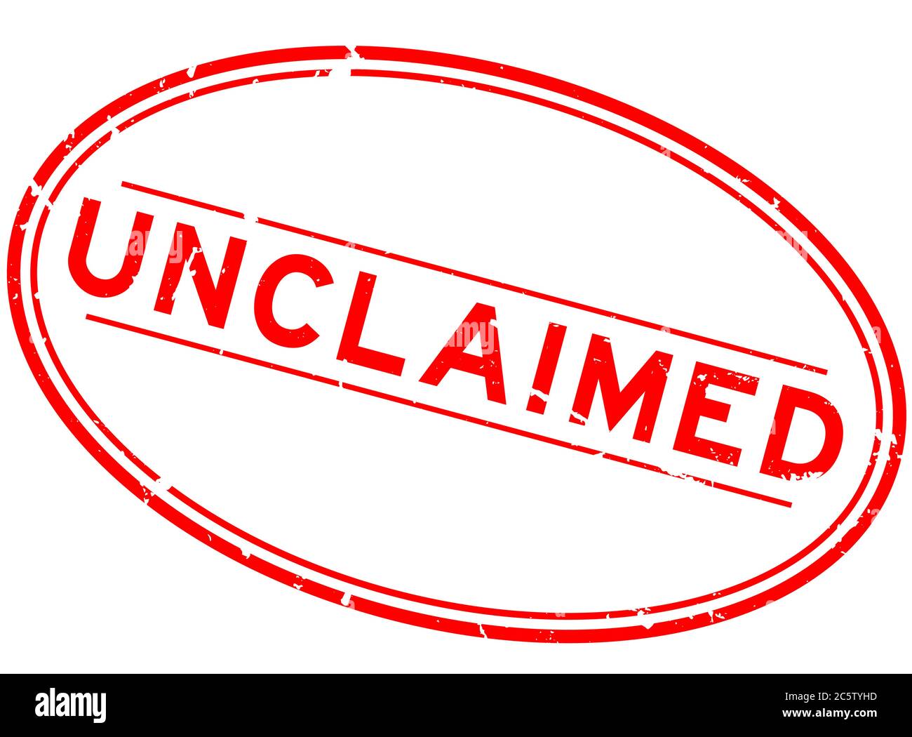 Grunge red unclaimed word oval rubber seal stamp on white background ...
