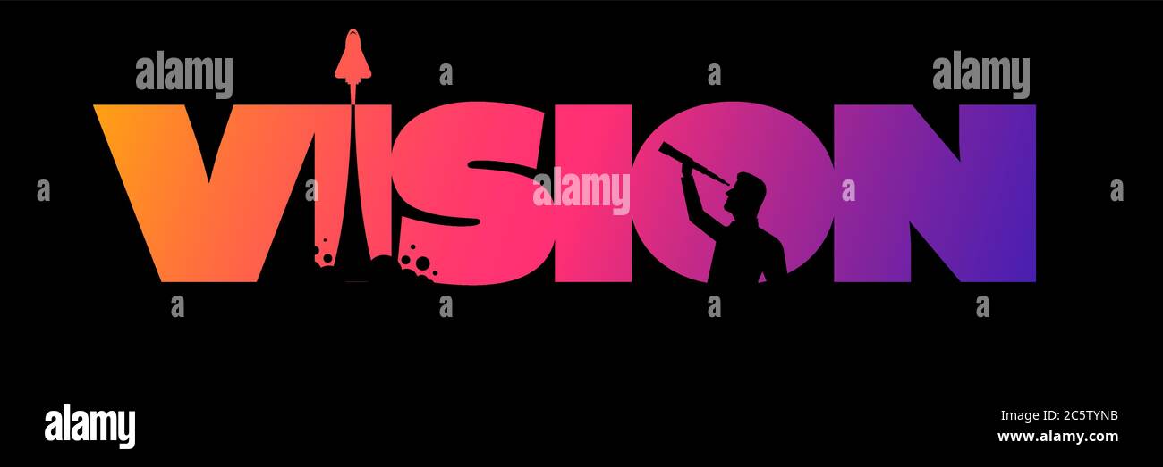 Vision concept typographic design vector. Businessman looking future ...