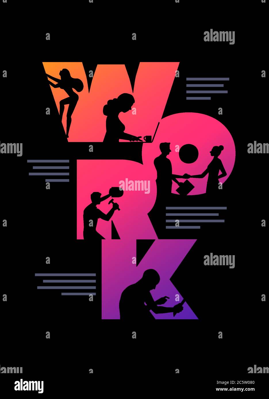 Work business concept poster design template. Working silhouette people ...