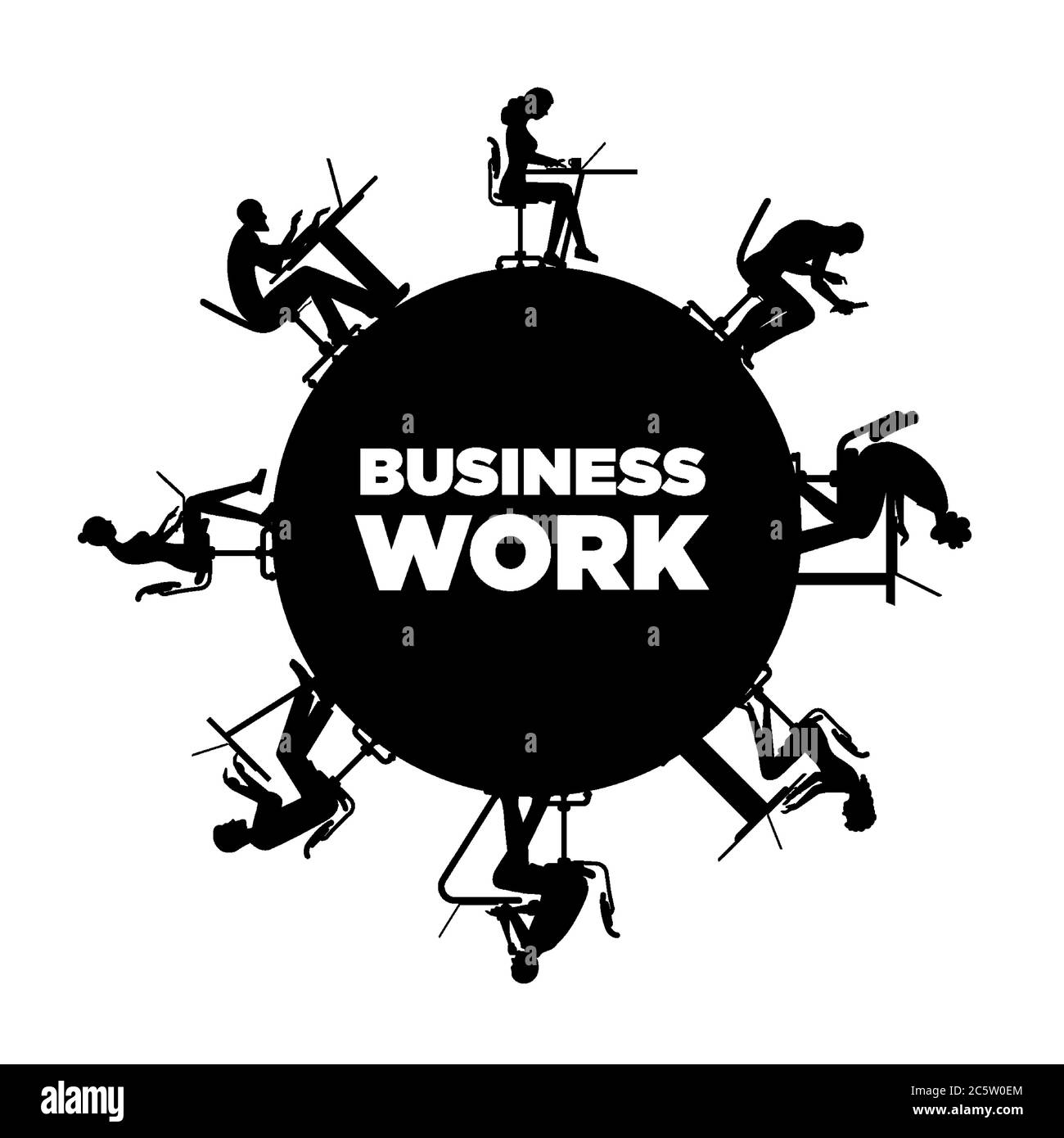 People working around the circle. Silhouette people concept ...